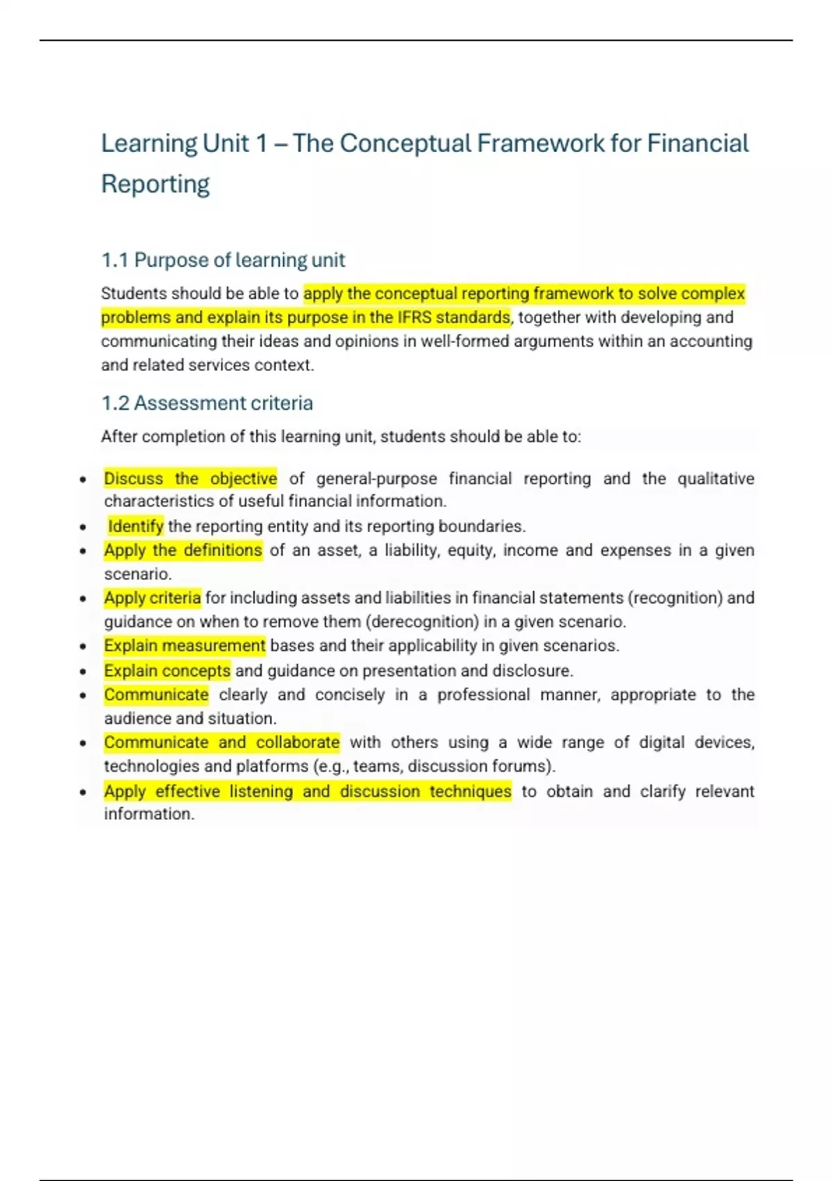 Easy understandable summary of the conceptual framework - Financial ...