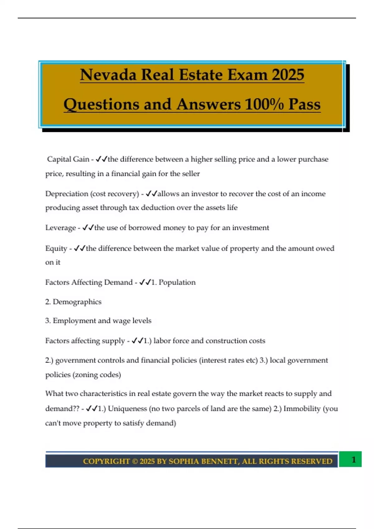 Nevada Real Estate Exam 2025 Questions and Answers 100% Pass - NV Real ...