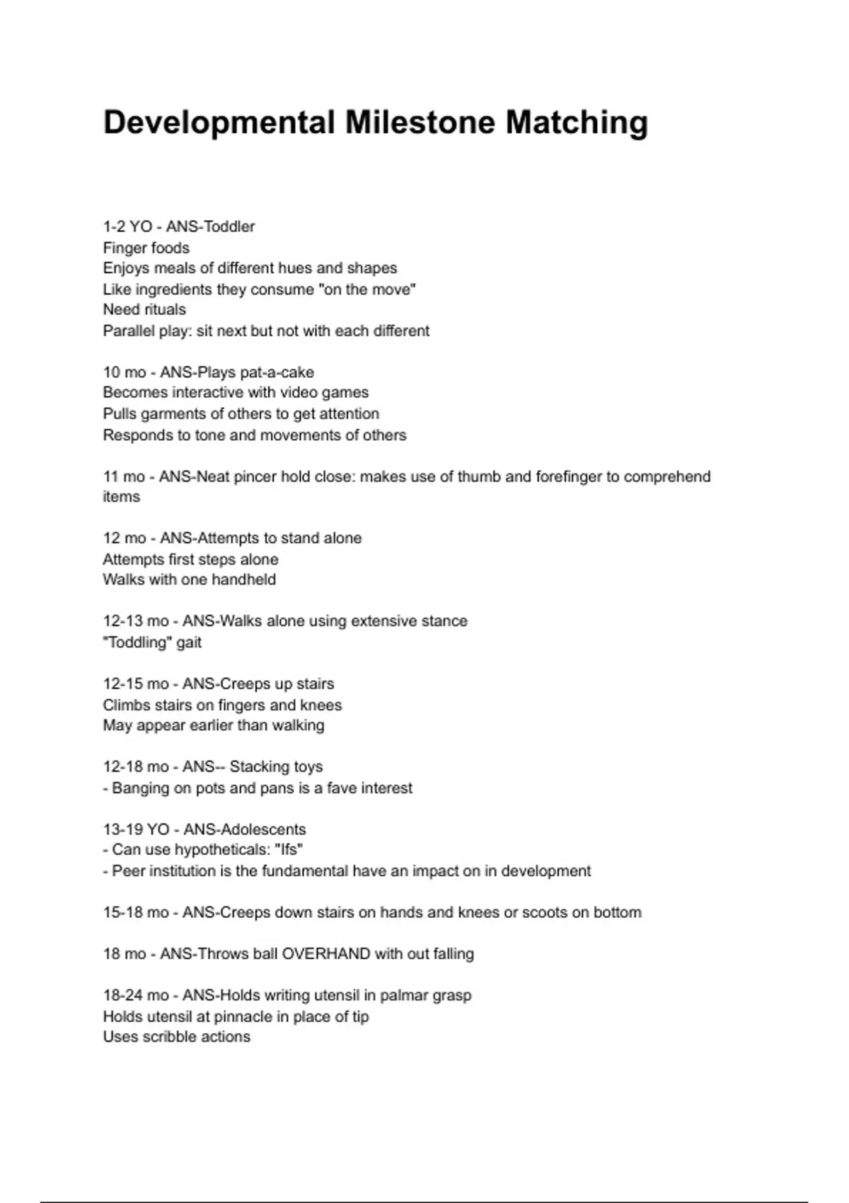 Developmental Milestone Matching NEWEST 2025/2026 ACTUAL EXAM COMPLETE ...