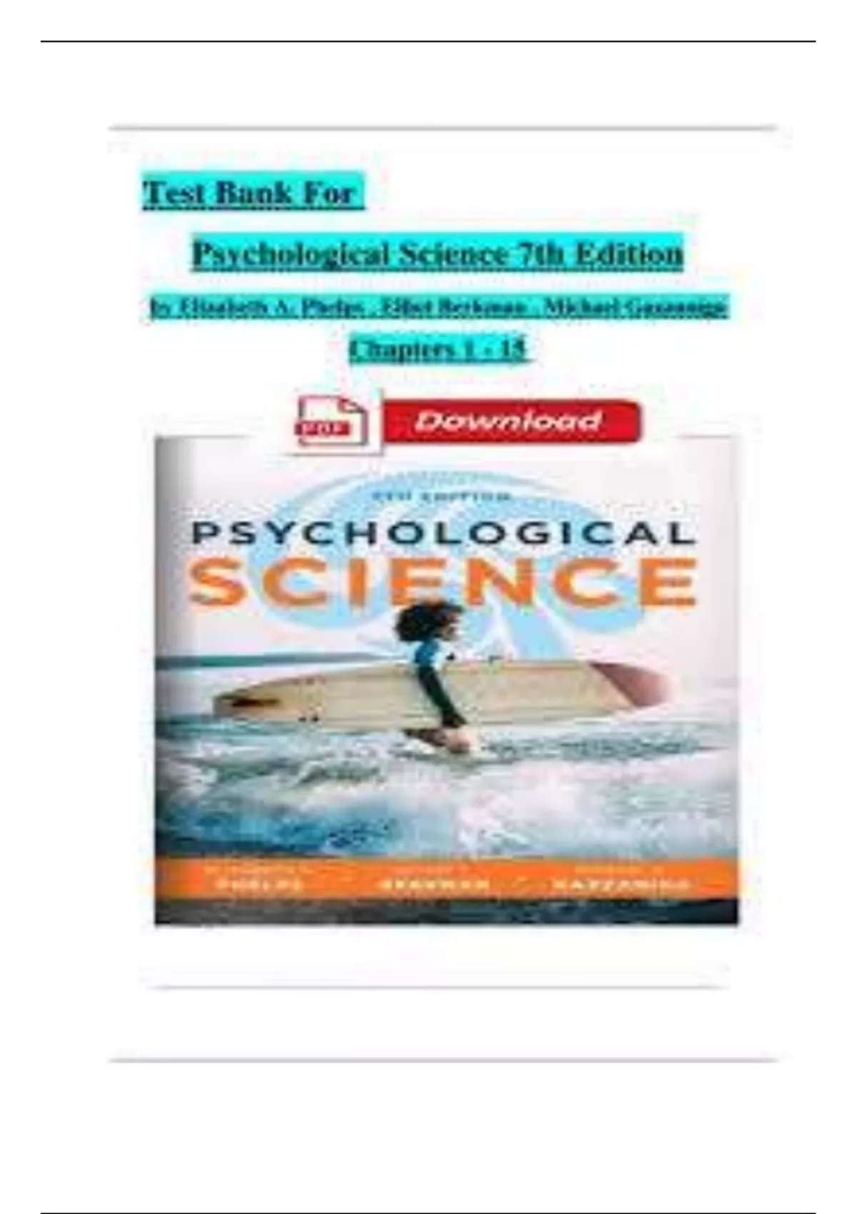 Test Bank for Psychological Science Seventh Edition by Elizabeth A ...