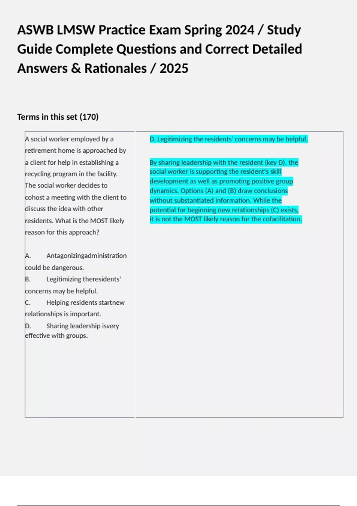 ASWB LMSW Practice Exam Spring 2024 / Study Guide Complete Questions ...