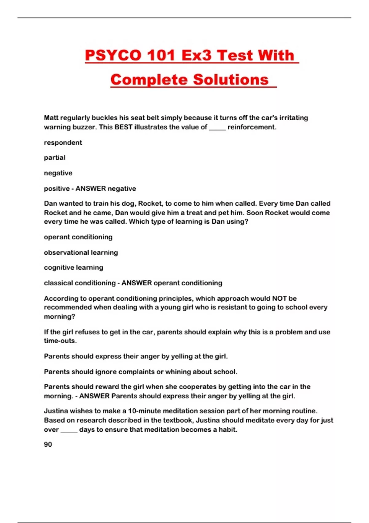 PSYCO 101 Ex3 Test With Complete Solutions - PSYCO 101 - Stuvia US