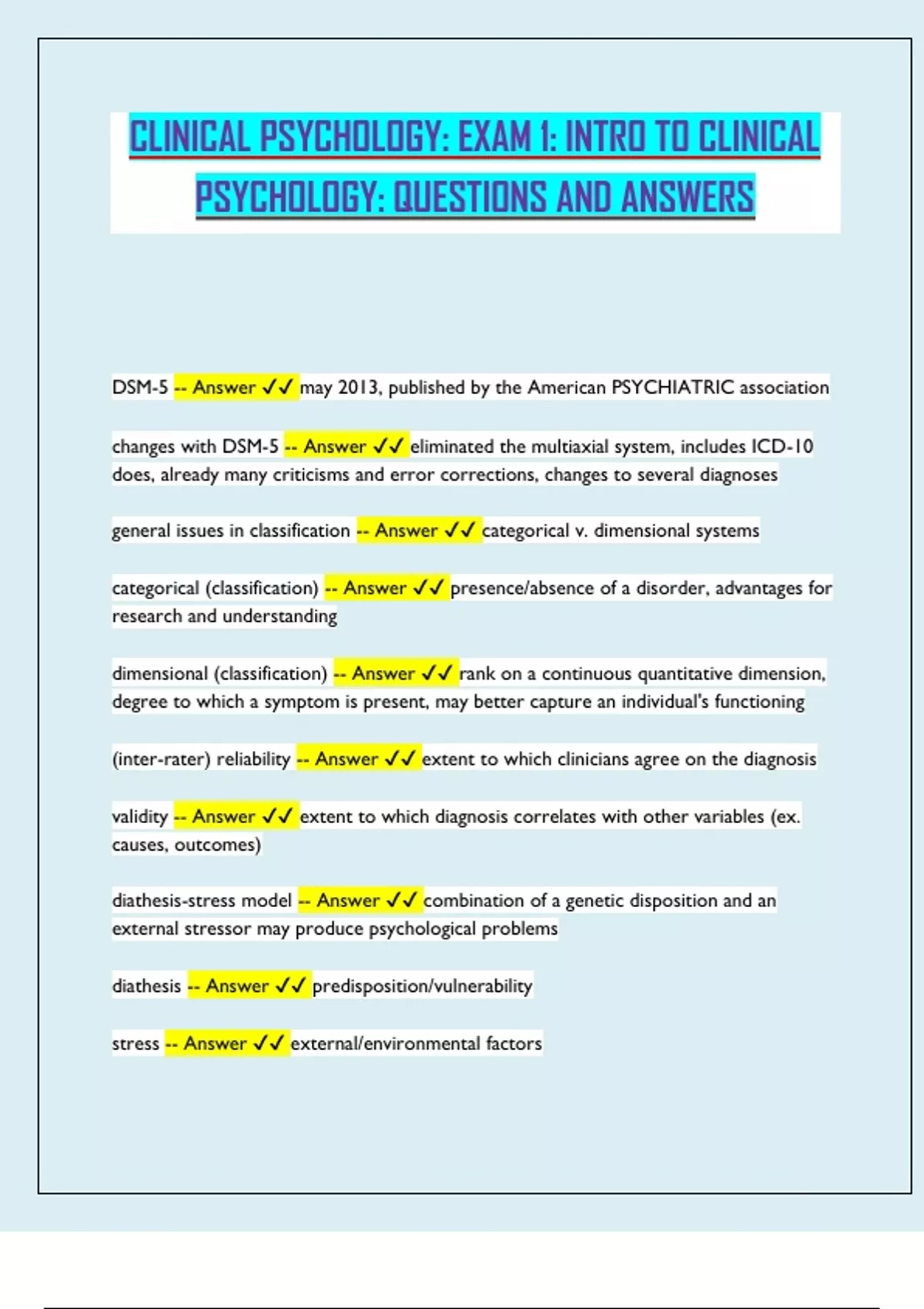 CLINICAL PSYCHOLOGY BUNDLED EXAMS 2025 /2026 !!! - Stuvia US