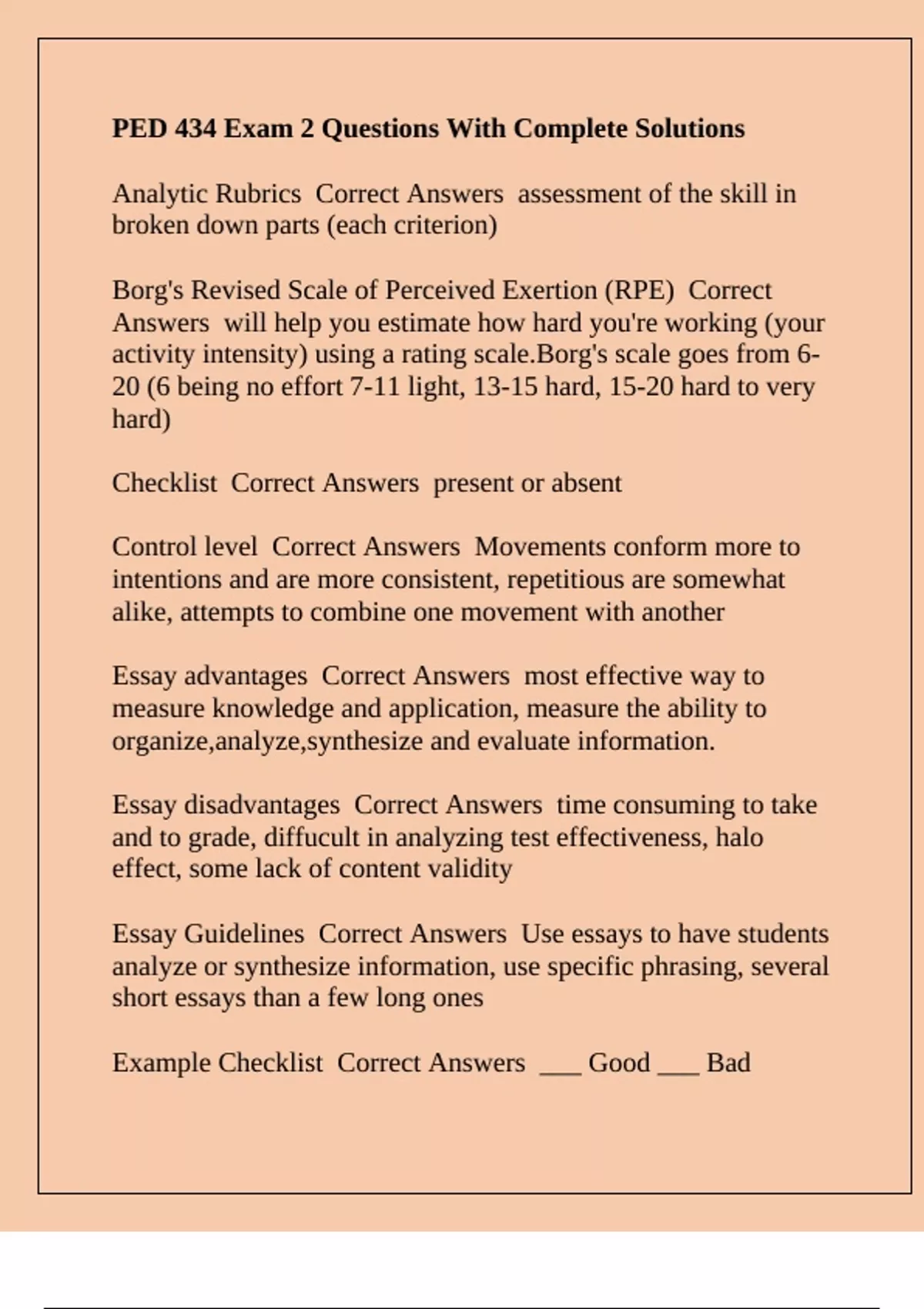 PED 434 Exam 2 Questions With Complete Solutions - PED 434 - Stuvia US