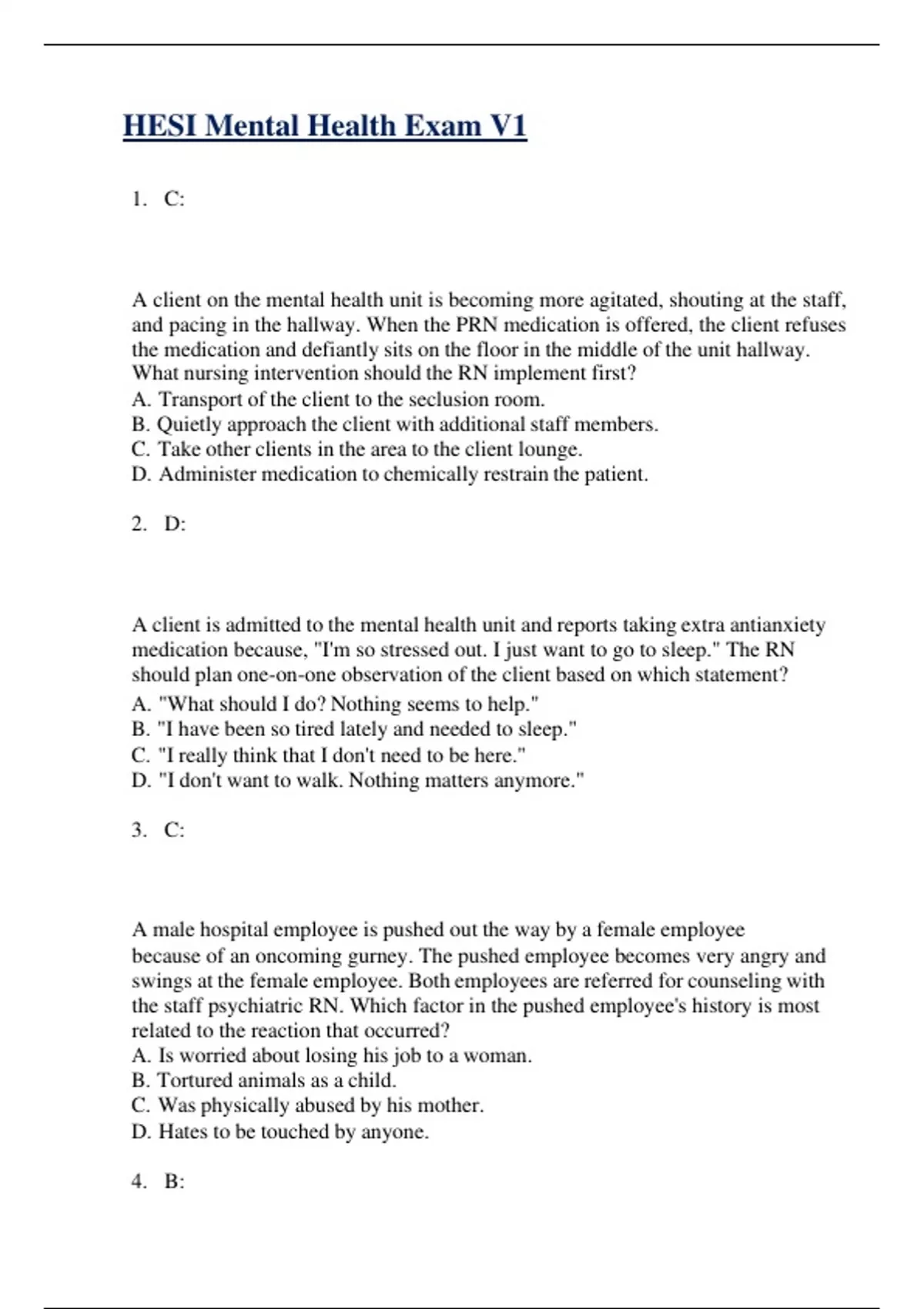 HESI MENTAL HEALTH EXAM V1 ( UPDATED 2025 ) | QUESTIONS WITH 100% ...