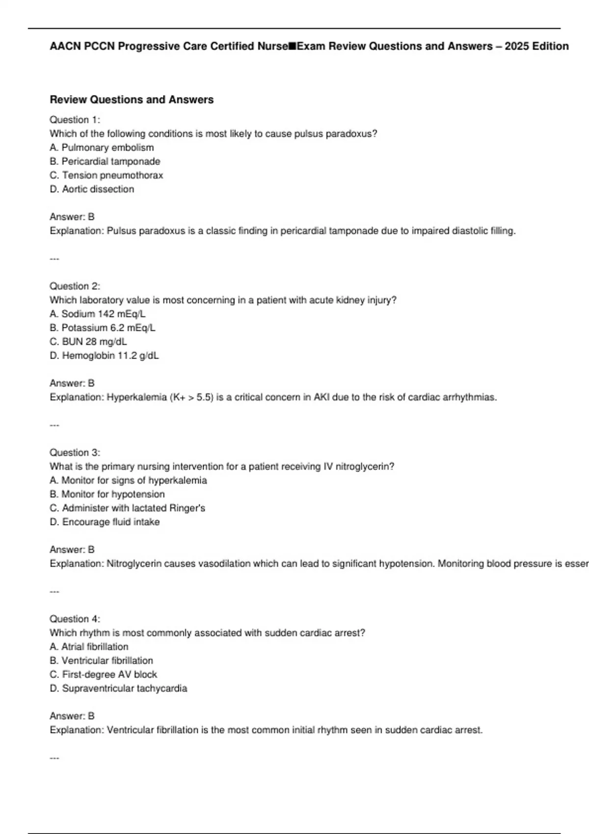 AACN PCCN Review Questions 2025 - AACN PCCN Certification - Stuvia US