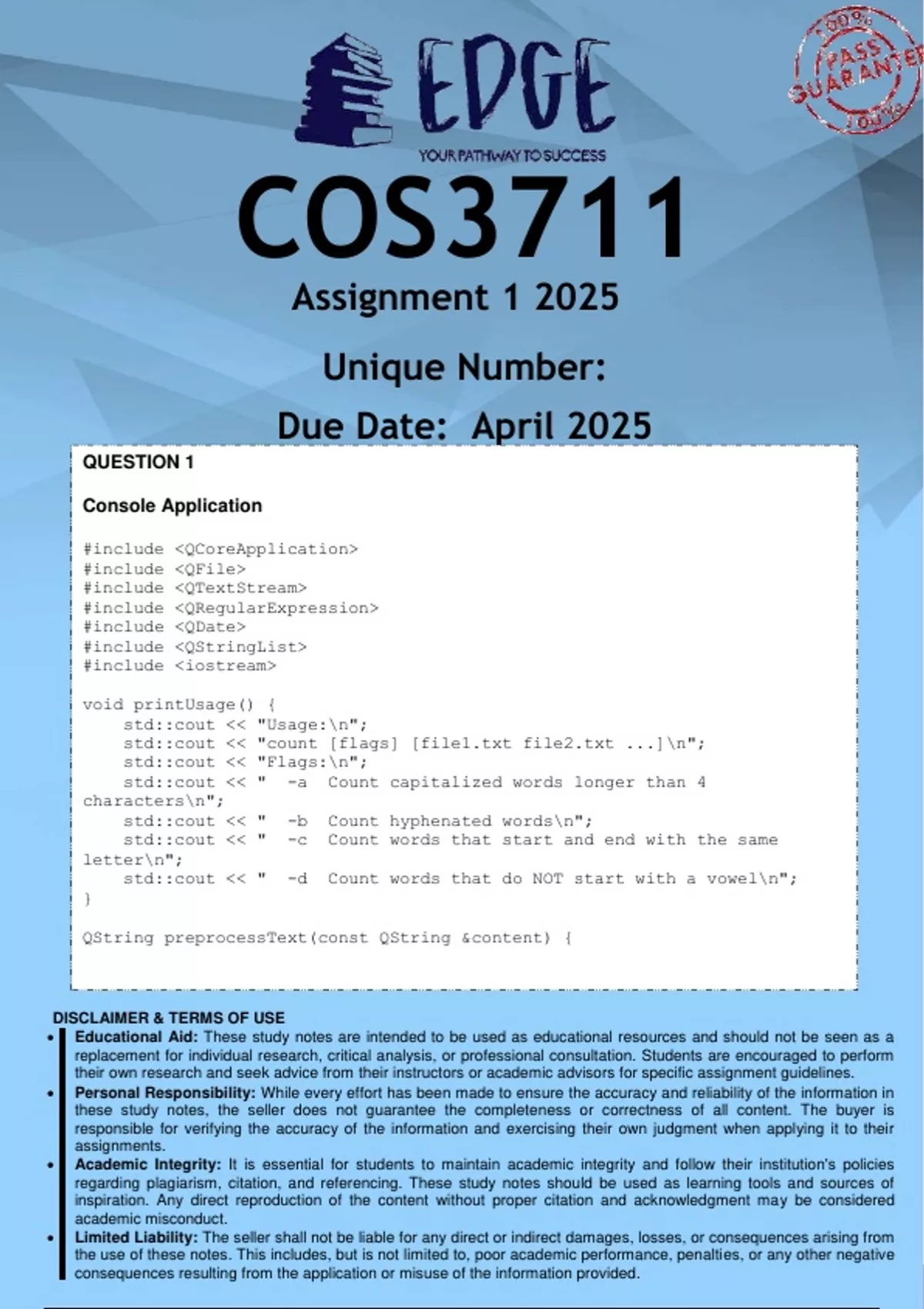 COS3711 Assignment 1 (ANSWERS) 2025 - DISTINCTION GUARANTEED - Advanced Programming (COS3711 ...