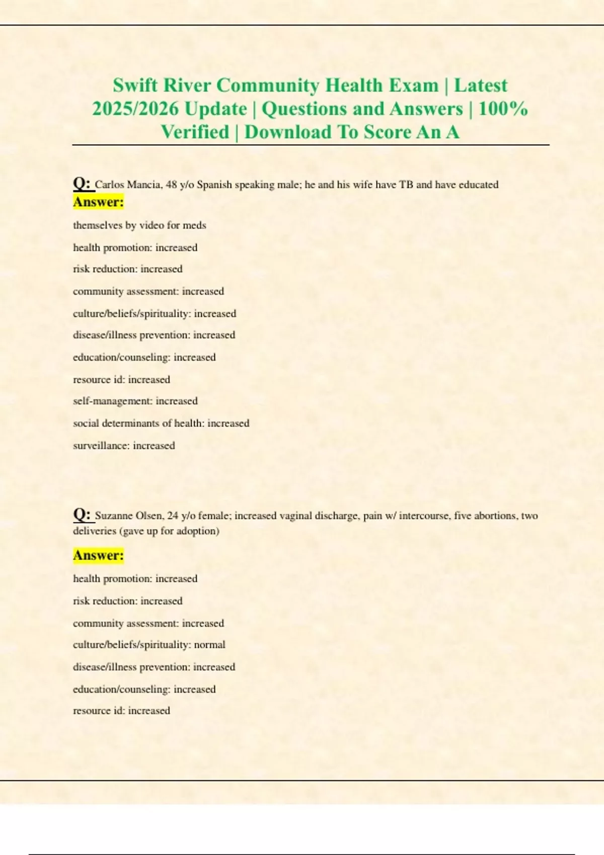 Swift River Community Health Exam | Latest 2025/2026 Update | Questions ...