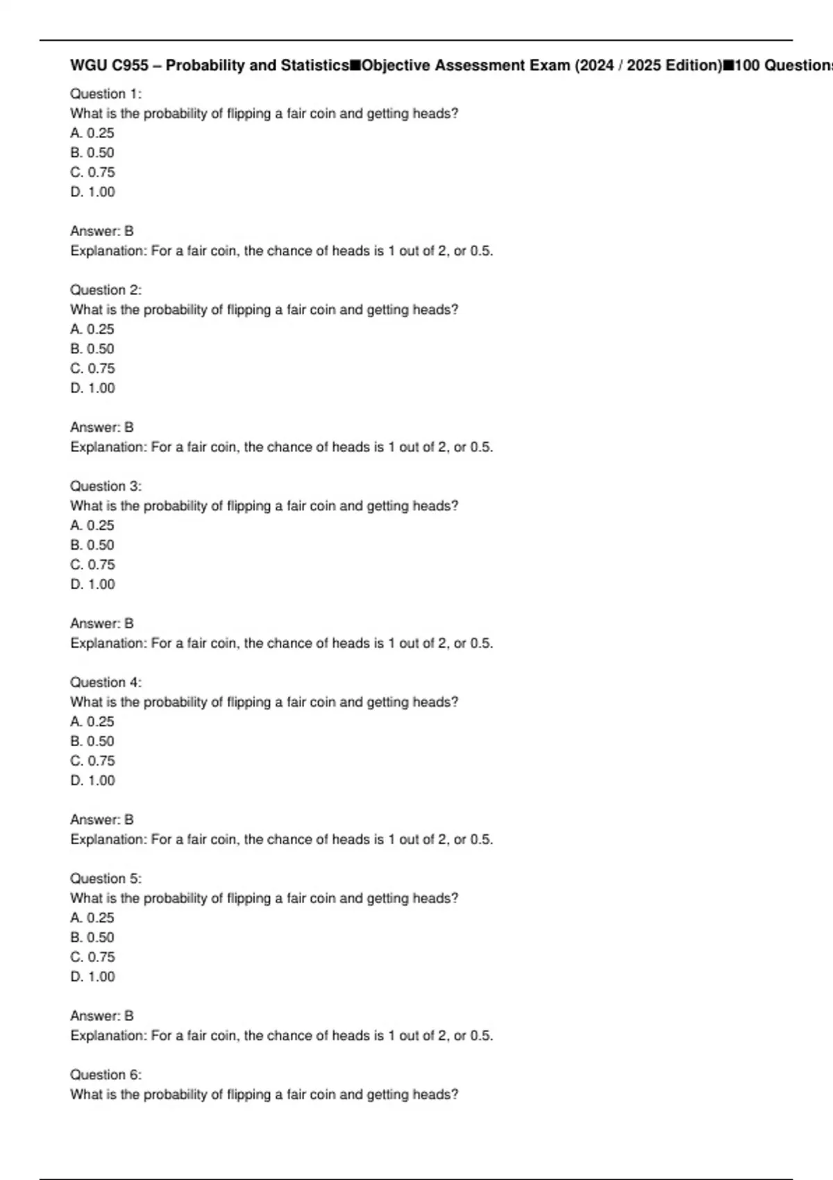 WGU C955 Probability Statistics Exam 2025 - WGU C955 - Stuvia US