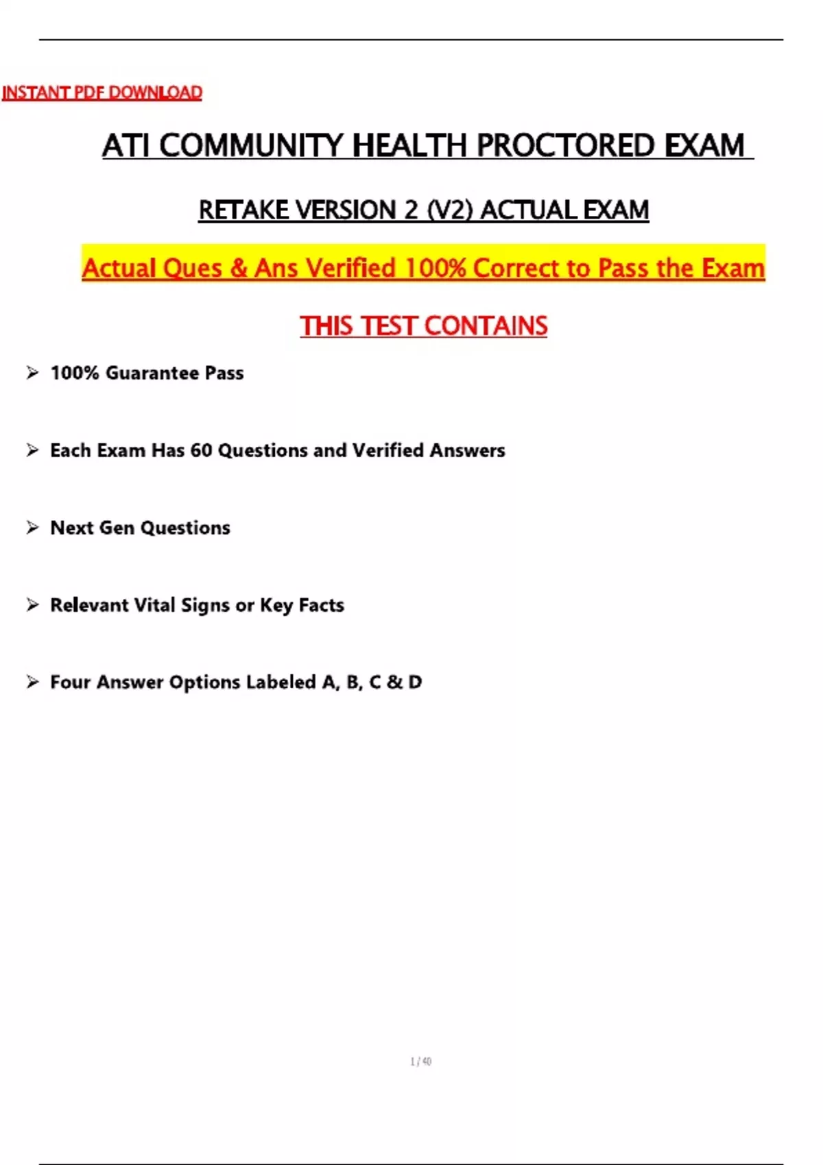 BUNDLED “RN Community Health ATI Proctored Exam Retake (Version 1, 2, 3 ...