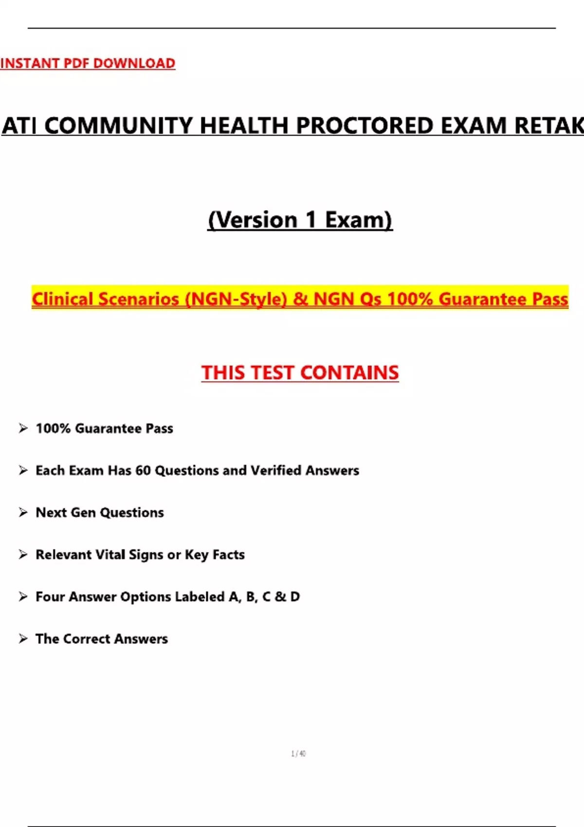 “RN Community Health ATI Proctored Exam Retake V1 (Version 1) – NGN ...
