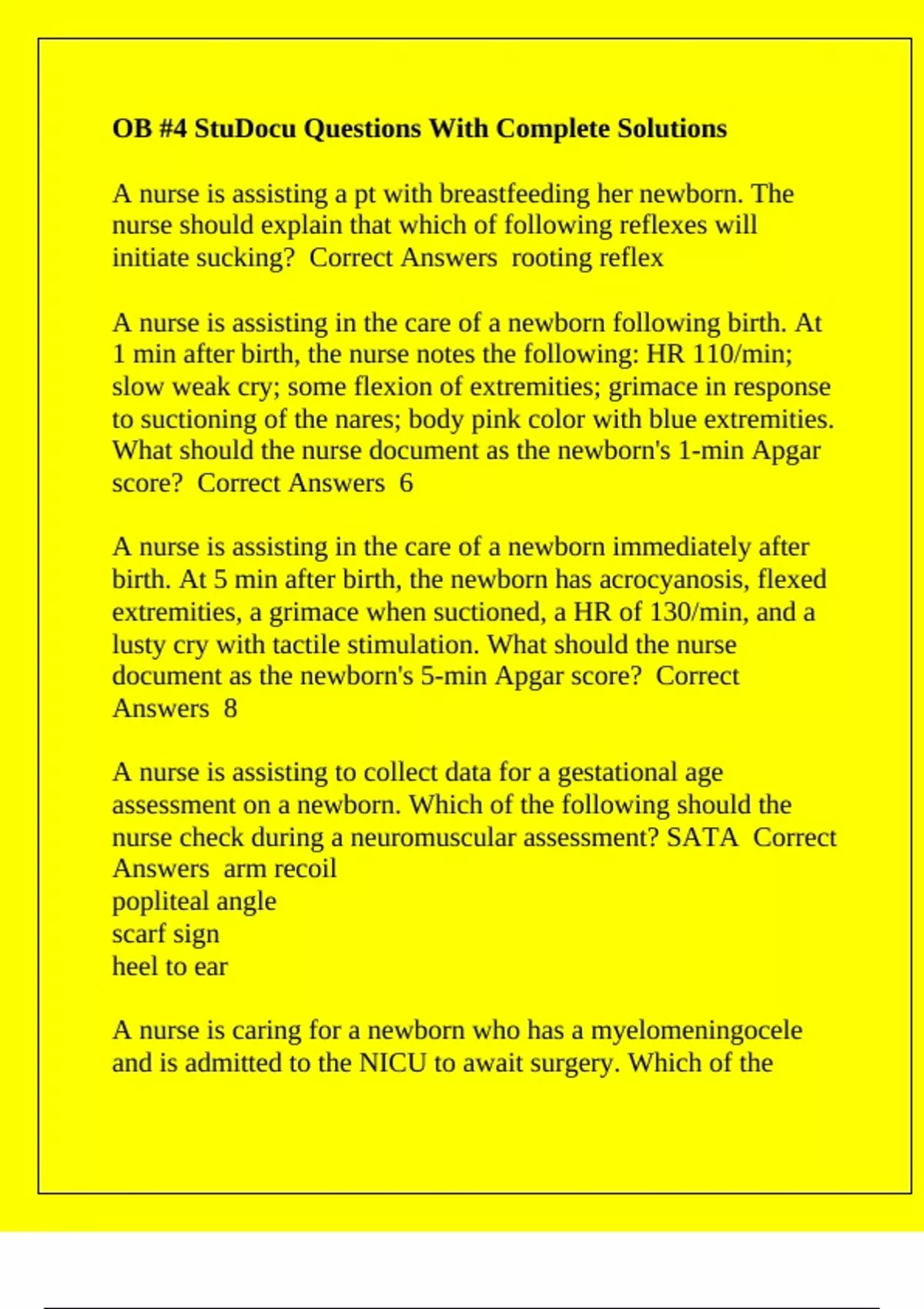 OB #4 StuDocu Questions With Complete Solutions - OB/PED - Stuvia US