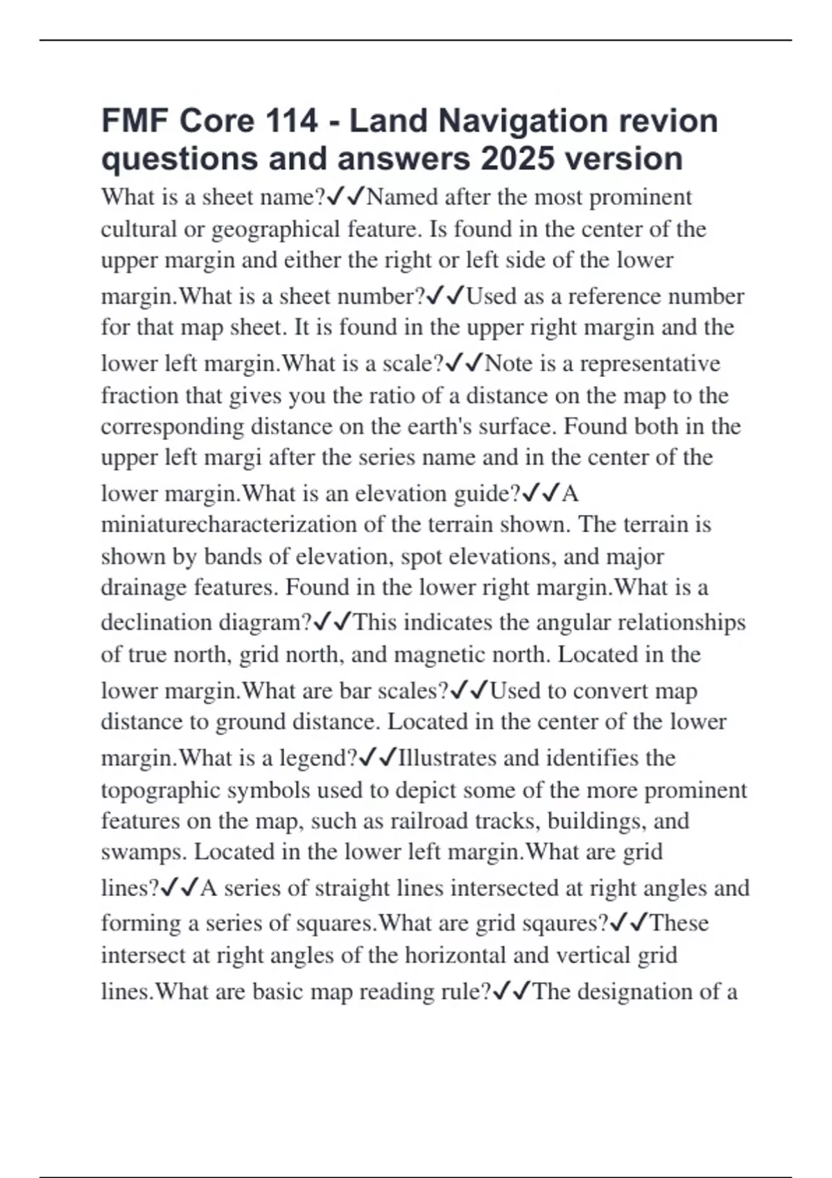 FMF Core 114 - Land Navigation revion questions and answers 2025 version - FMF Core 114 - Stuvia US