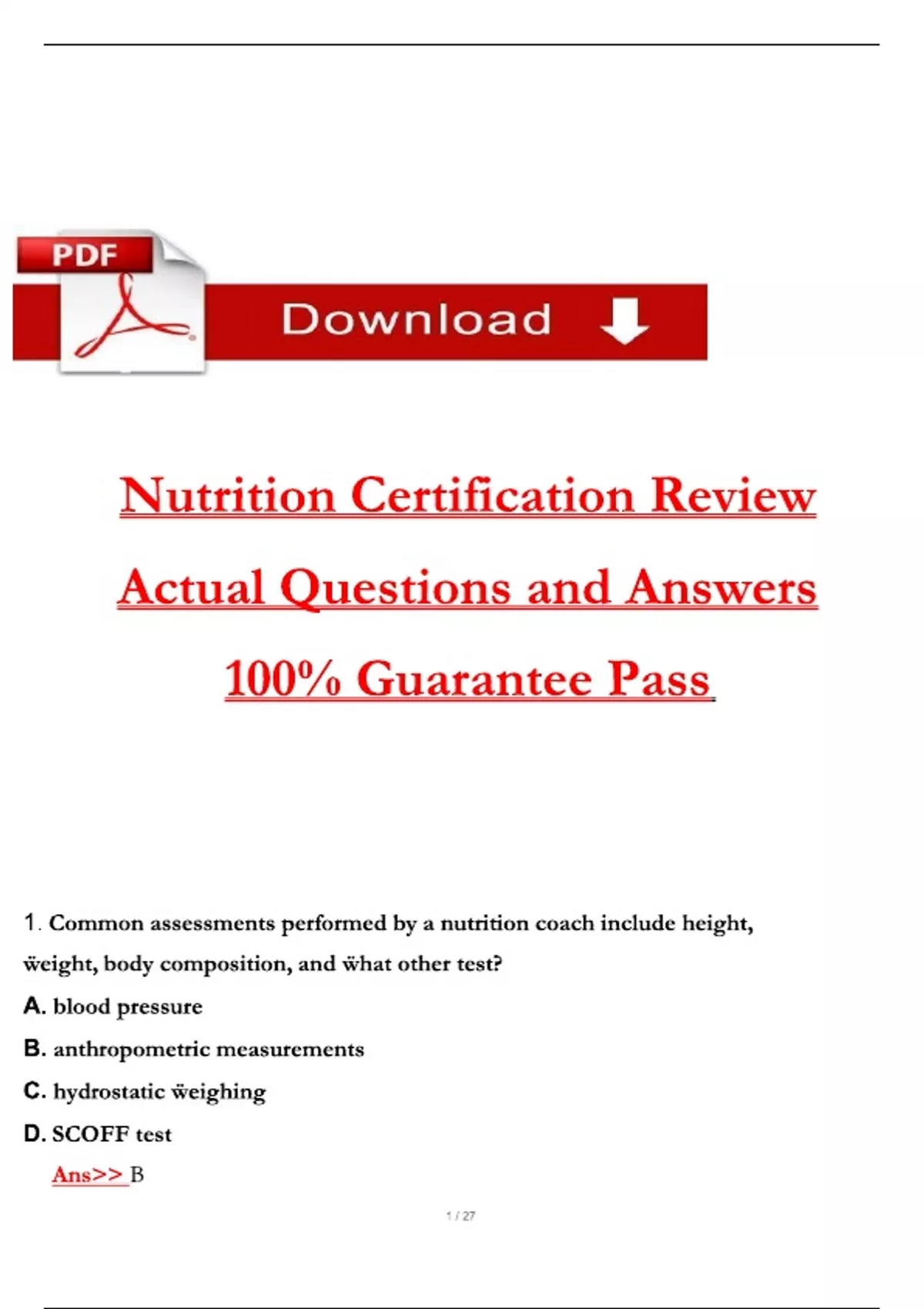 Nutrition Certification Review (Latest 2025 / 2026) Actual Questions ...