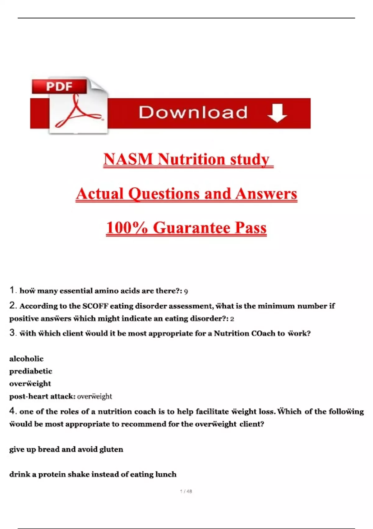 NASM Nutrition study (Latest 2025 / 2026) Actual Questions and Answers ...