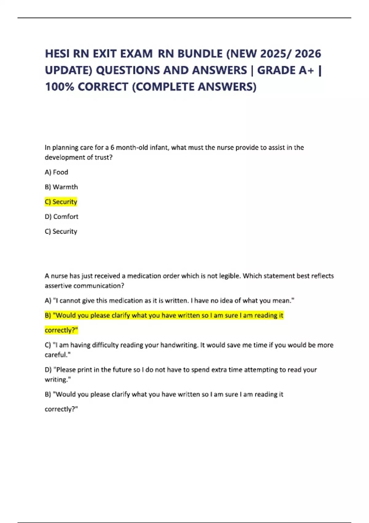 HESI RN EXIT EXAM RN BUNDLE QUESTIONS AND ANSWERS (2025 / 2026 ...