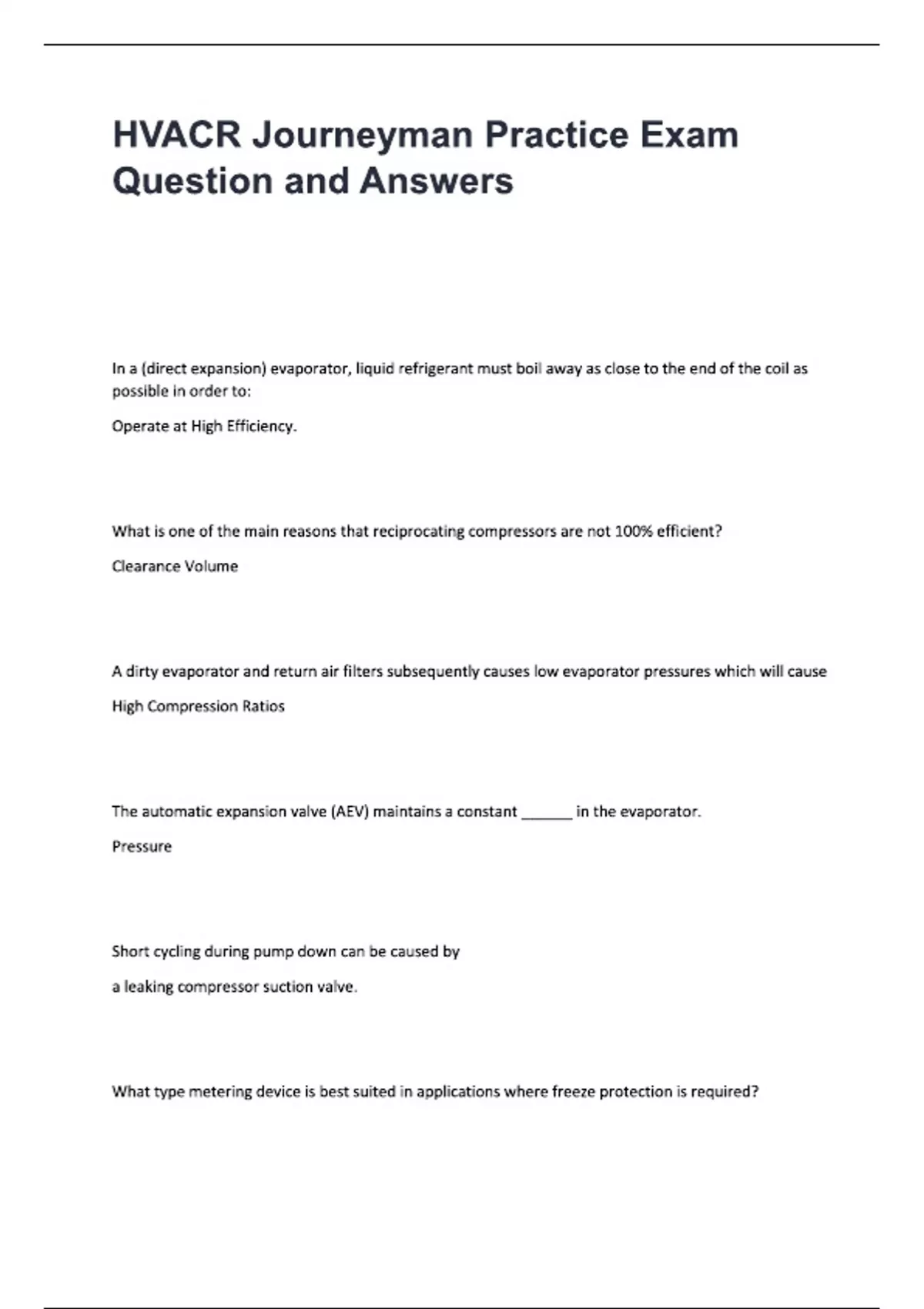 HVACR Journeyman Practice Exam Question and Answers - HVAC Journeyman ...