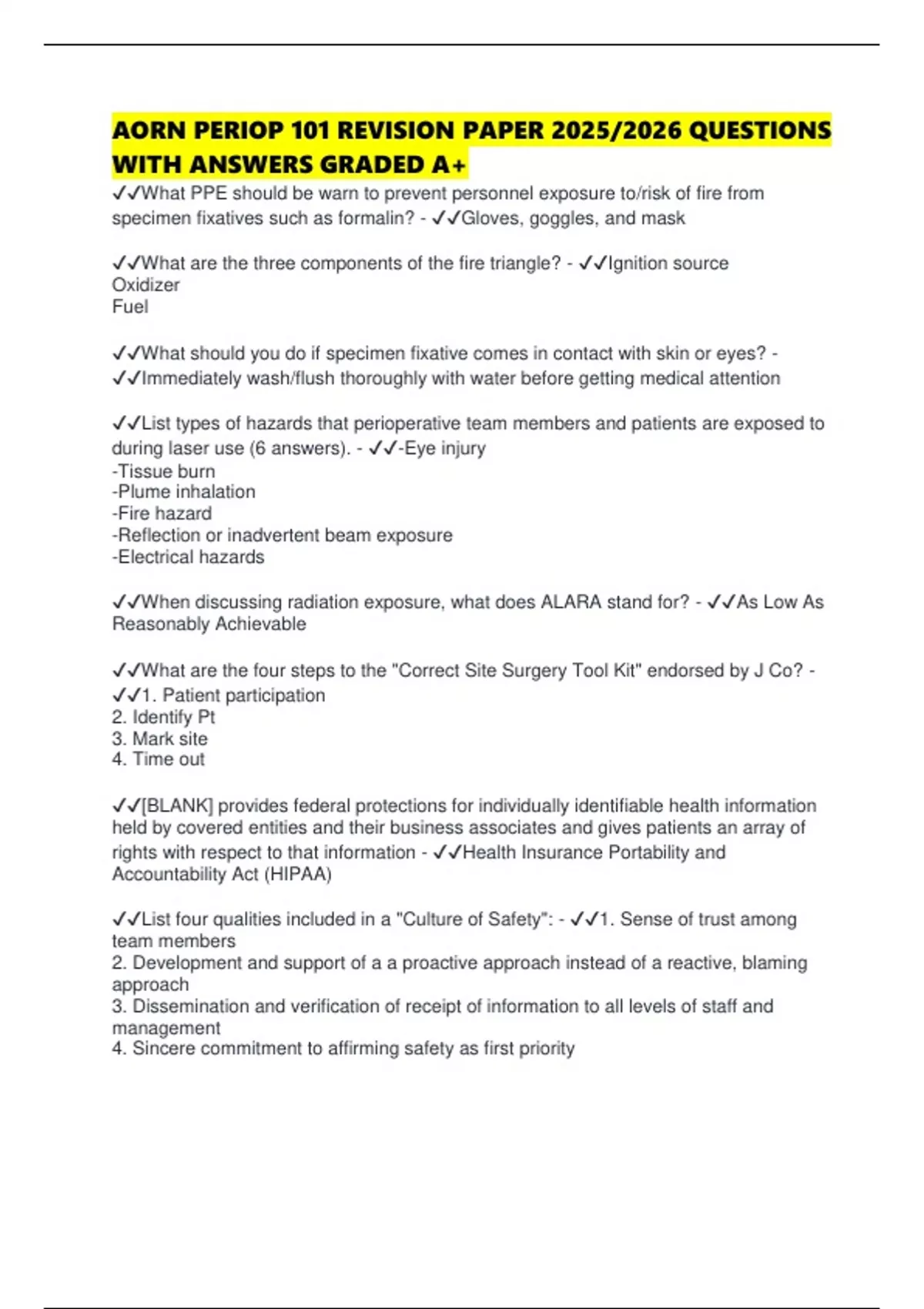 AORN PERIOP 101 REVISION PAPER 2025/2026 QUESTIONS WITH ANSWERS GRADED ...