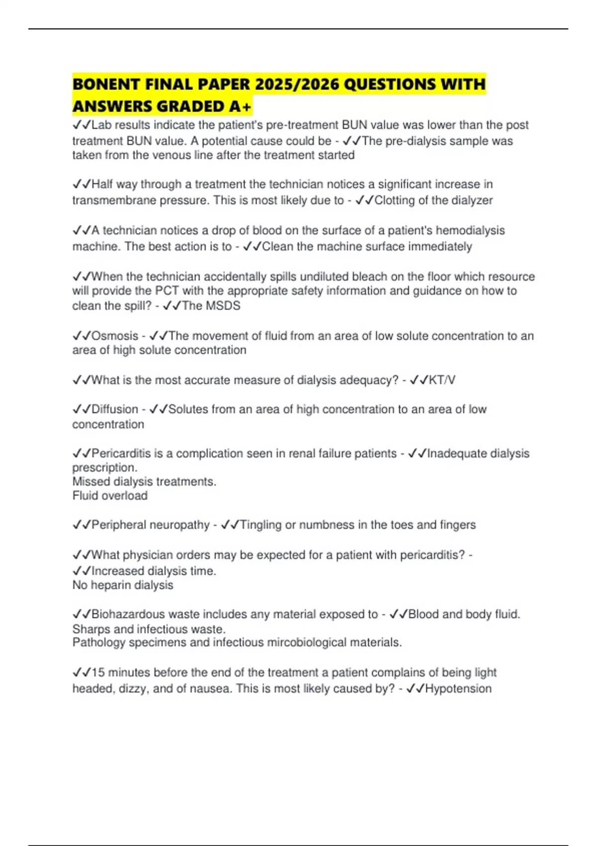 BONENT FINAL PAPER 2025/2026 QUESTIONS WITH ANSWERS GRADED A+ - BONENT ...