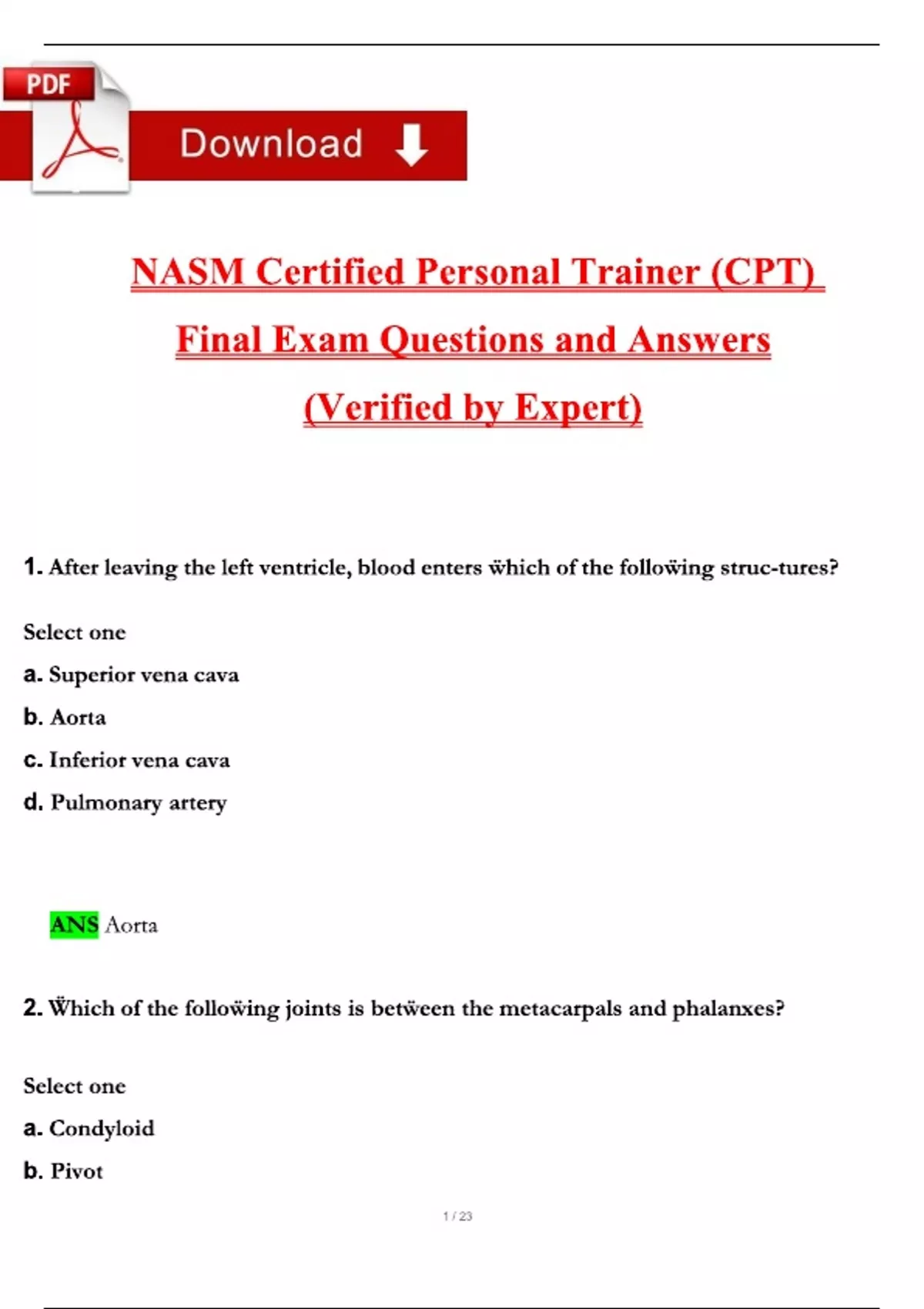 NASM Certified Personal Trainer (CPT) Final Exam (Latest 2025 / 2026 ...
