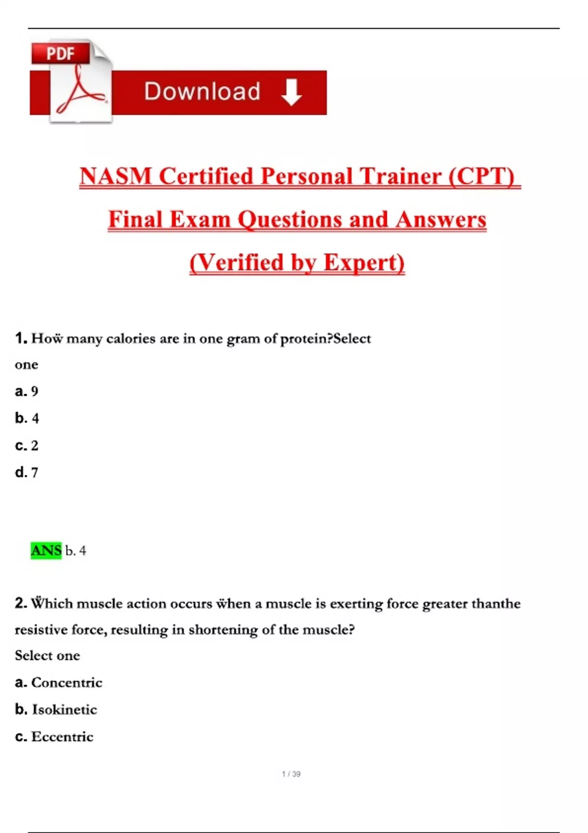 NASM Certified Personal Trainer (CPT) Final Exam (Latest 2025 / 2026 ...