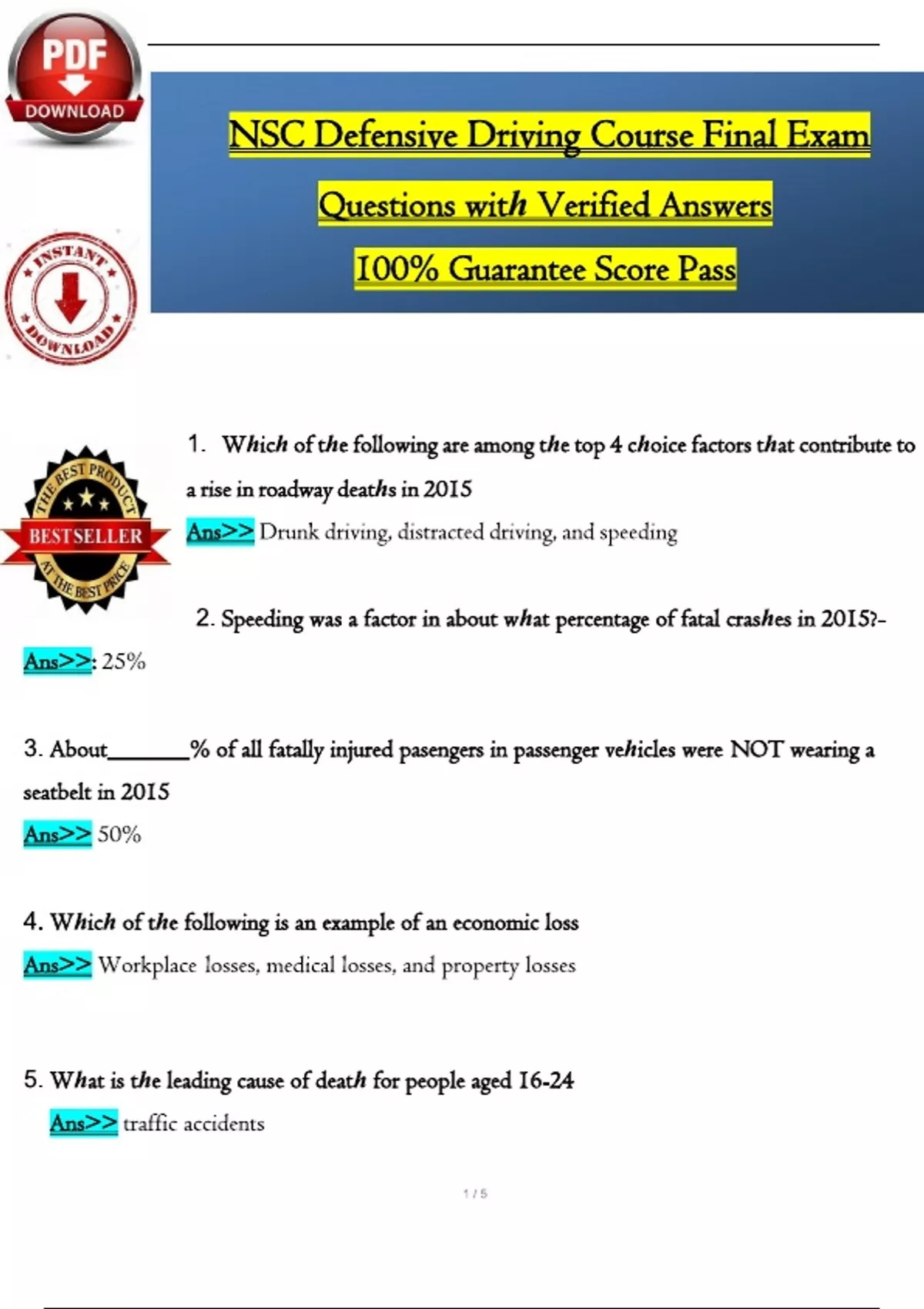 NSC Defensive Driving Course Final Exam (2025 / 2026) Expected ...