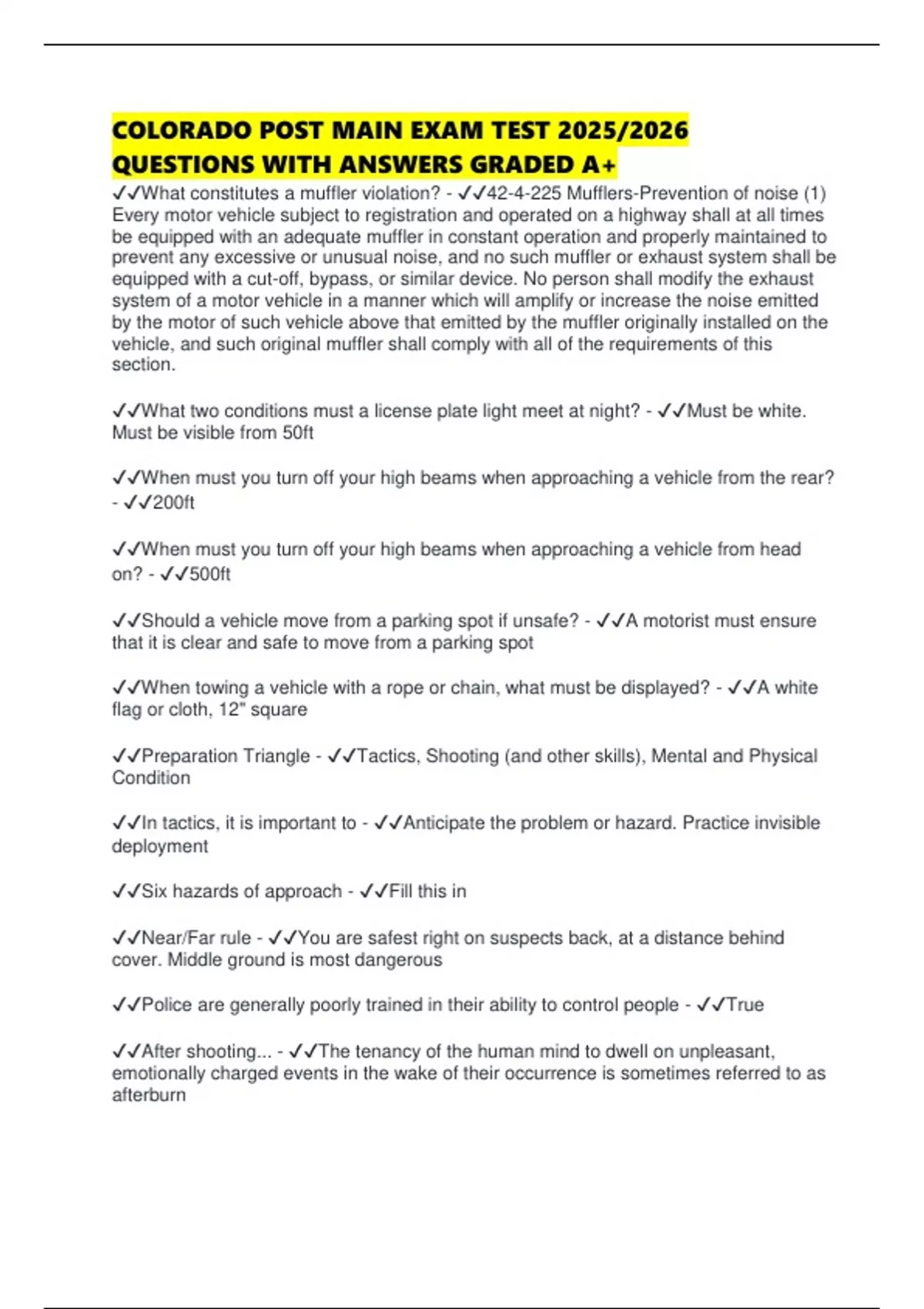 COLORADO POST MAIN EXAM TEST 2025/2026 QUESTIONS WITH ANSWERS GRADED A+ ...