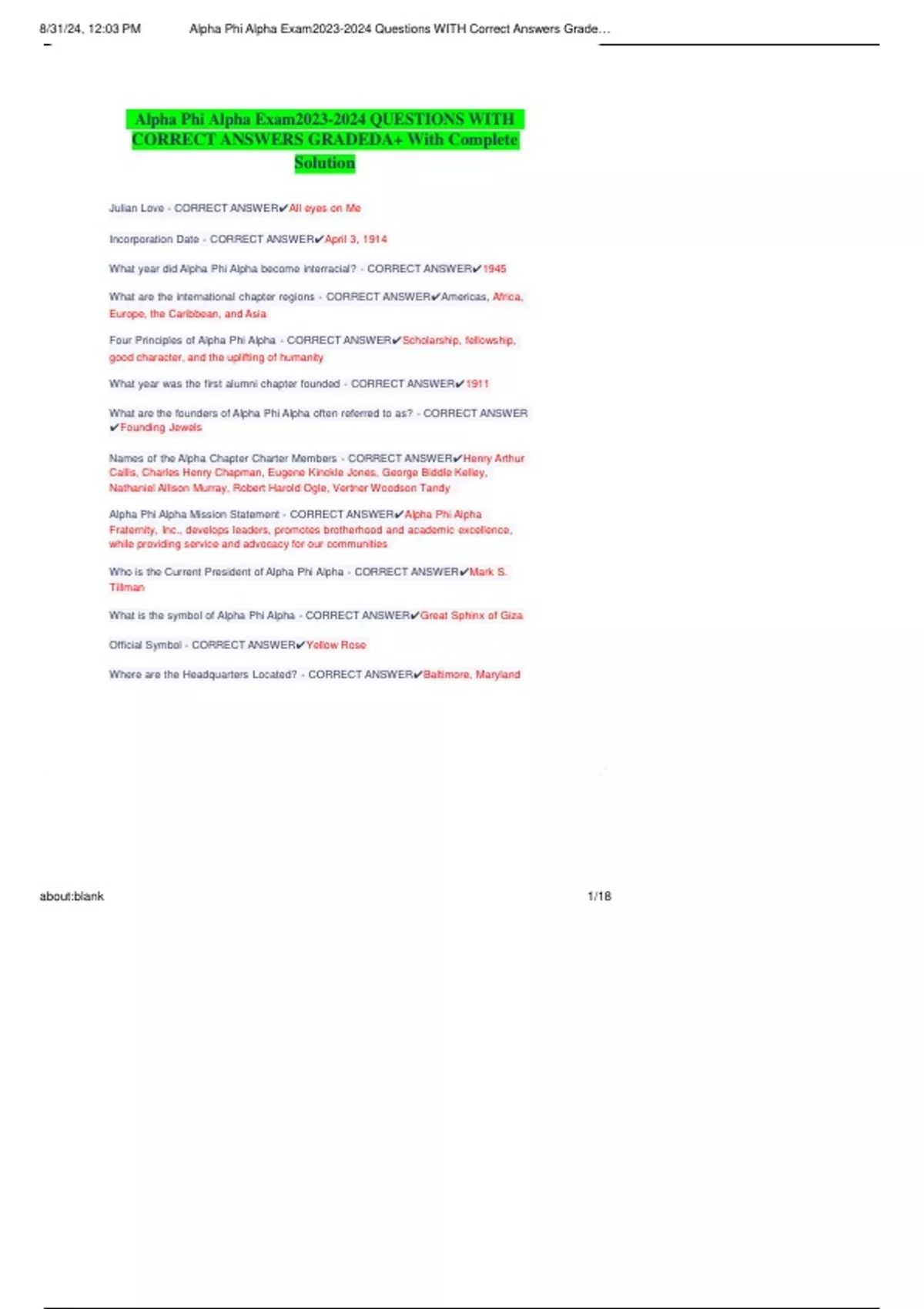 Alpha Phi Alpha Exam with Complete Solution - Stuvia US