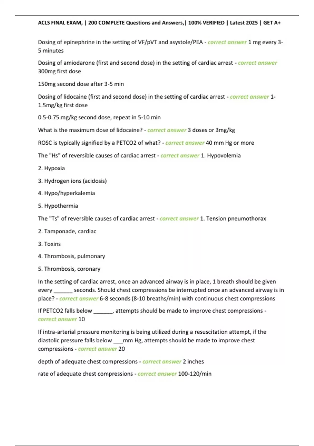 ACLS FINAL EXAM, | 200 COMPLETE Questions and Answers,| 100% VERIFIED ...