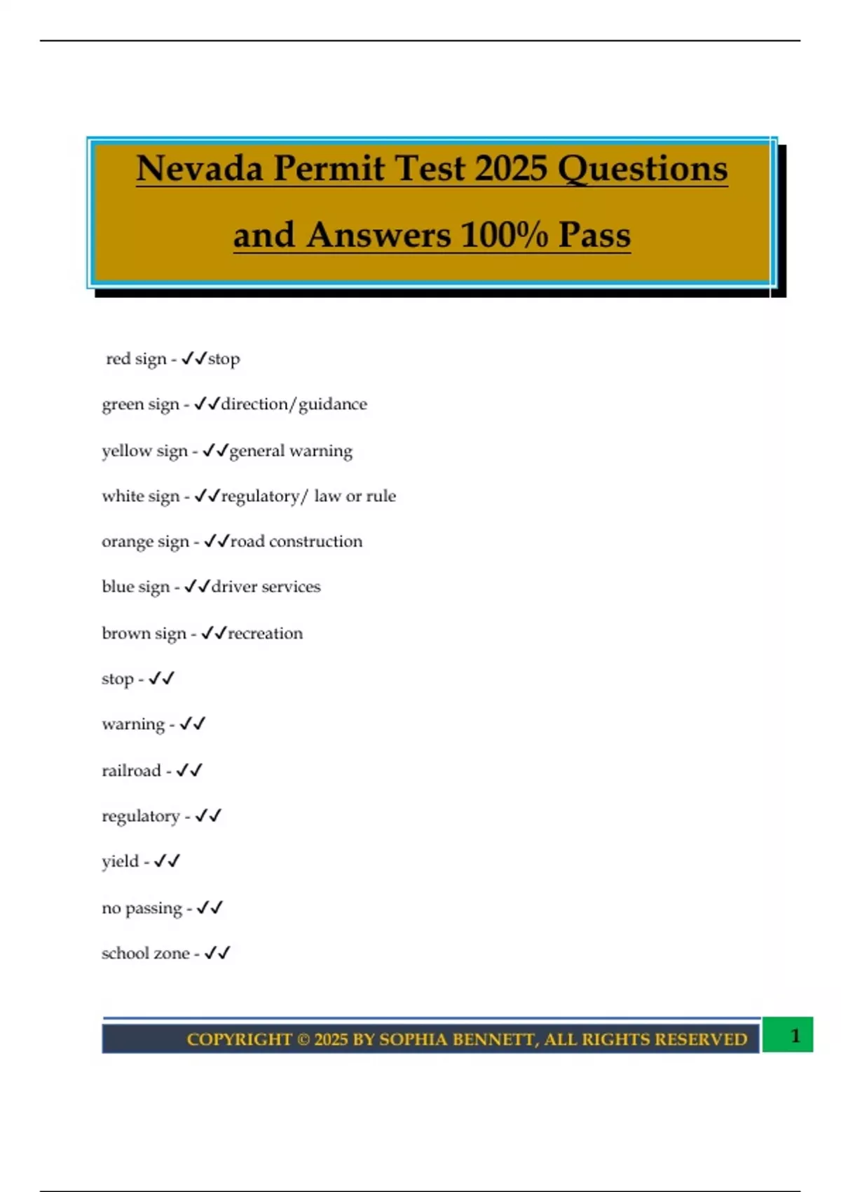 Nevada Permit Test 2025 Questions and Answers 100% Pass - Nevada DMV ...