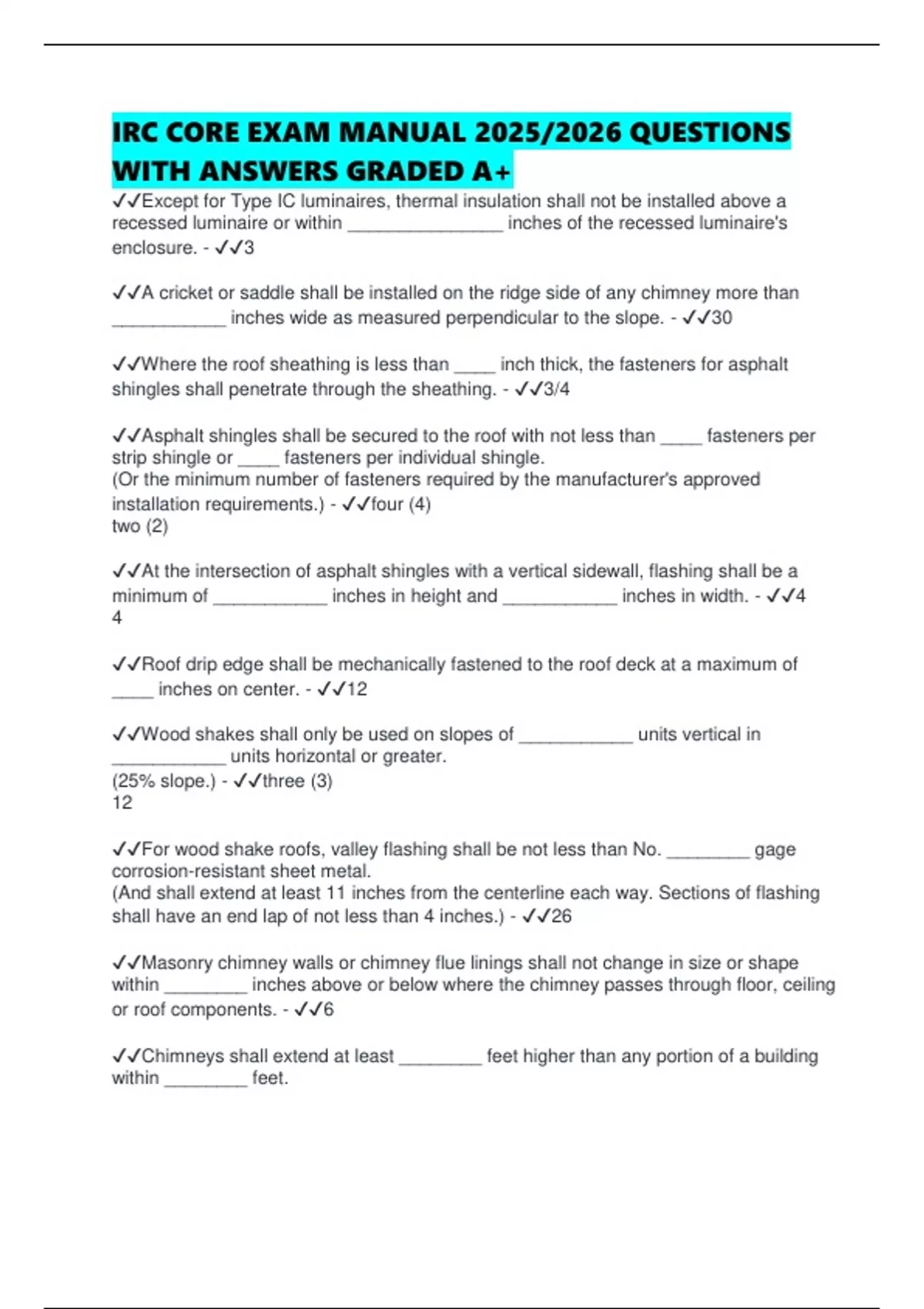 IRC CORE EXAM MANUAL 2025/2026 QUESTIONS WITH ANSWERS GRADED A+ - IRC ...