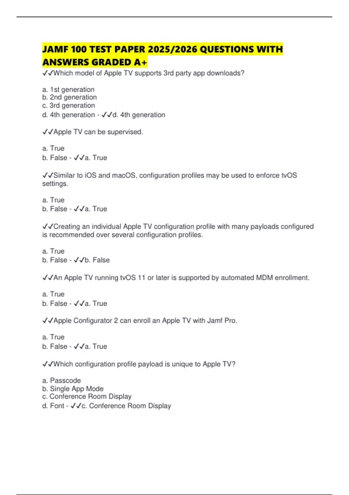 JAMF 100 TEST PAPER 2025/2026 QUESTIONS WITH ANSWERS GRADED A+ - Jamf ...