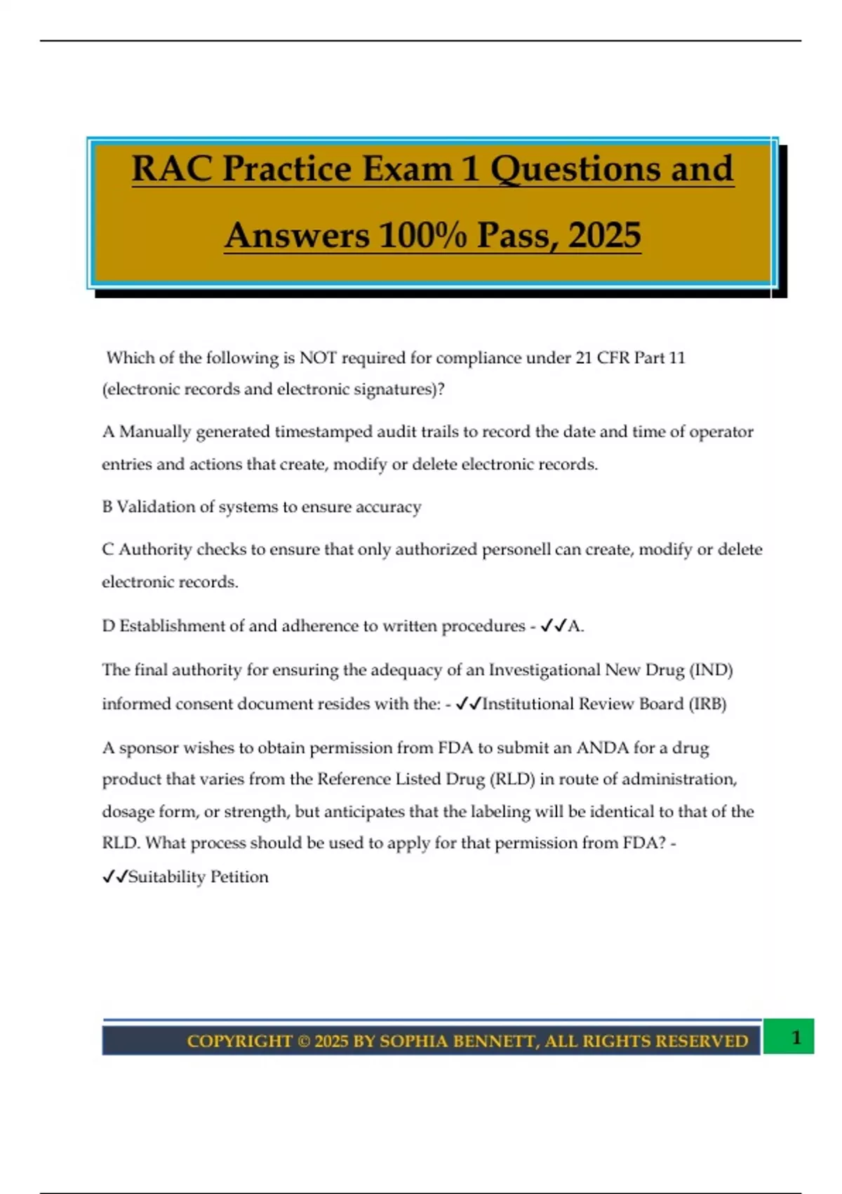 RAC Practice Exam 1 Questions and Answers 100% Pass, 2025 - RAC Devices ...