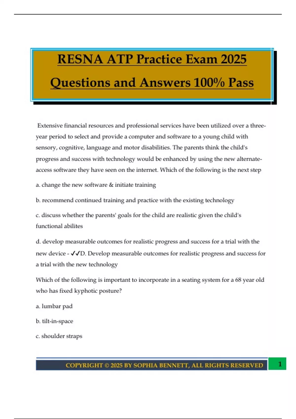 RESNA ATP Practice Exam 2025 Questions and Answers 100% Pass - Resna ...