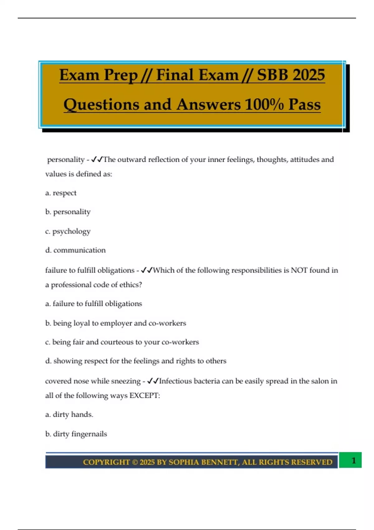 Exam Prep // Final Exam // SBB 2025 Questions and Answers 100% Pass ...