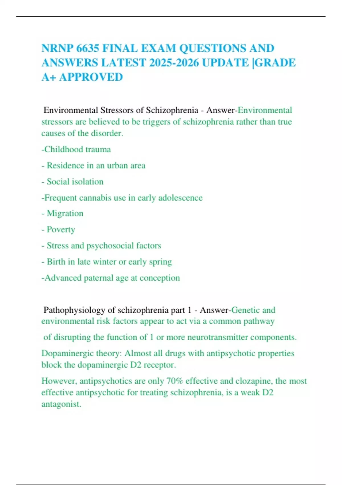 NRNP 6635 FINAL EXAM QUESTIONS AND ANSWERS LATEST UPDATE |GRADE A+ ...