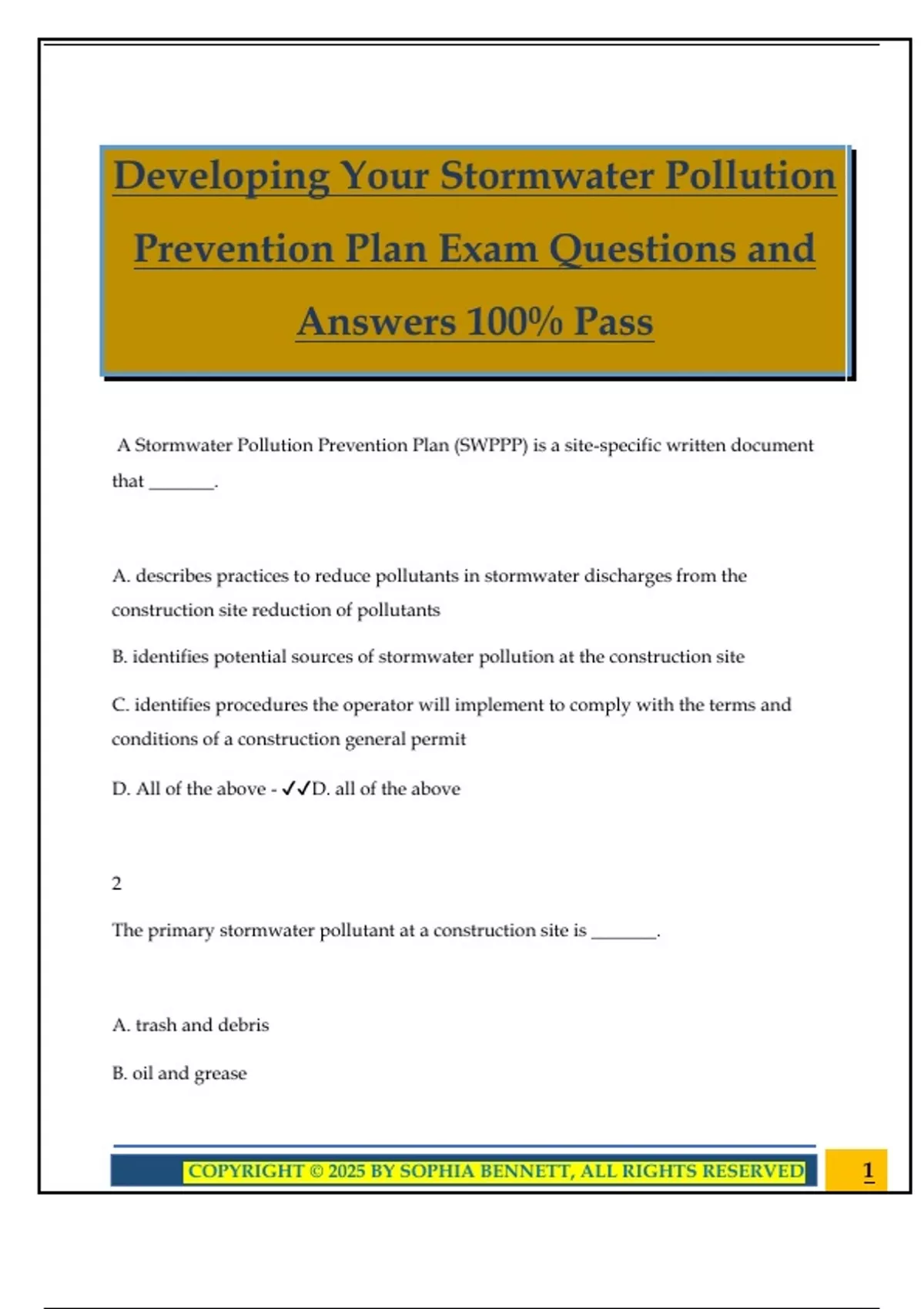 Developing Your Stormwater Pollution Prevention Plan Exam Questions and ...