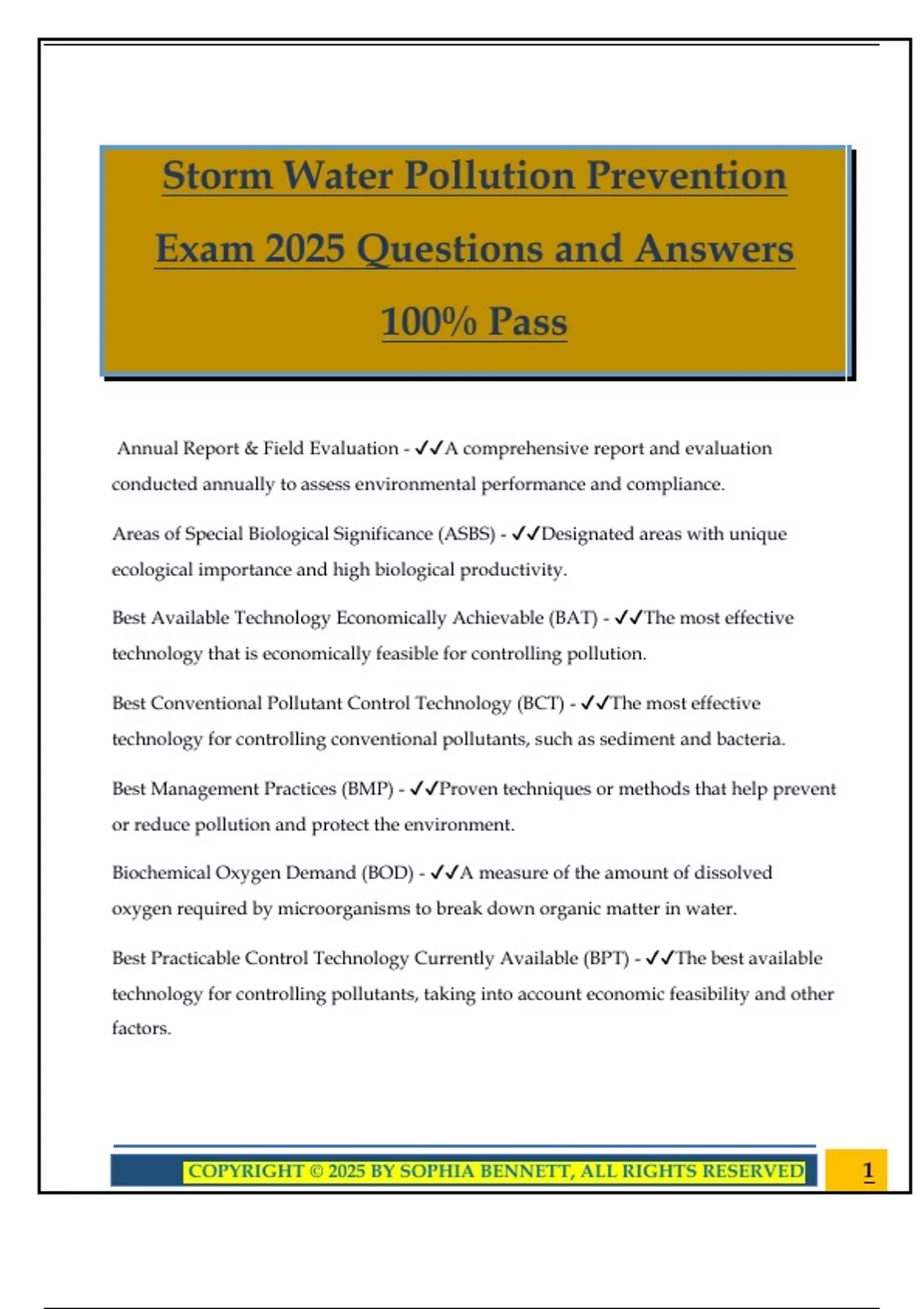 Storm Water Pollution Prevention Exam 2025 Questions and Answers 100% ...
