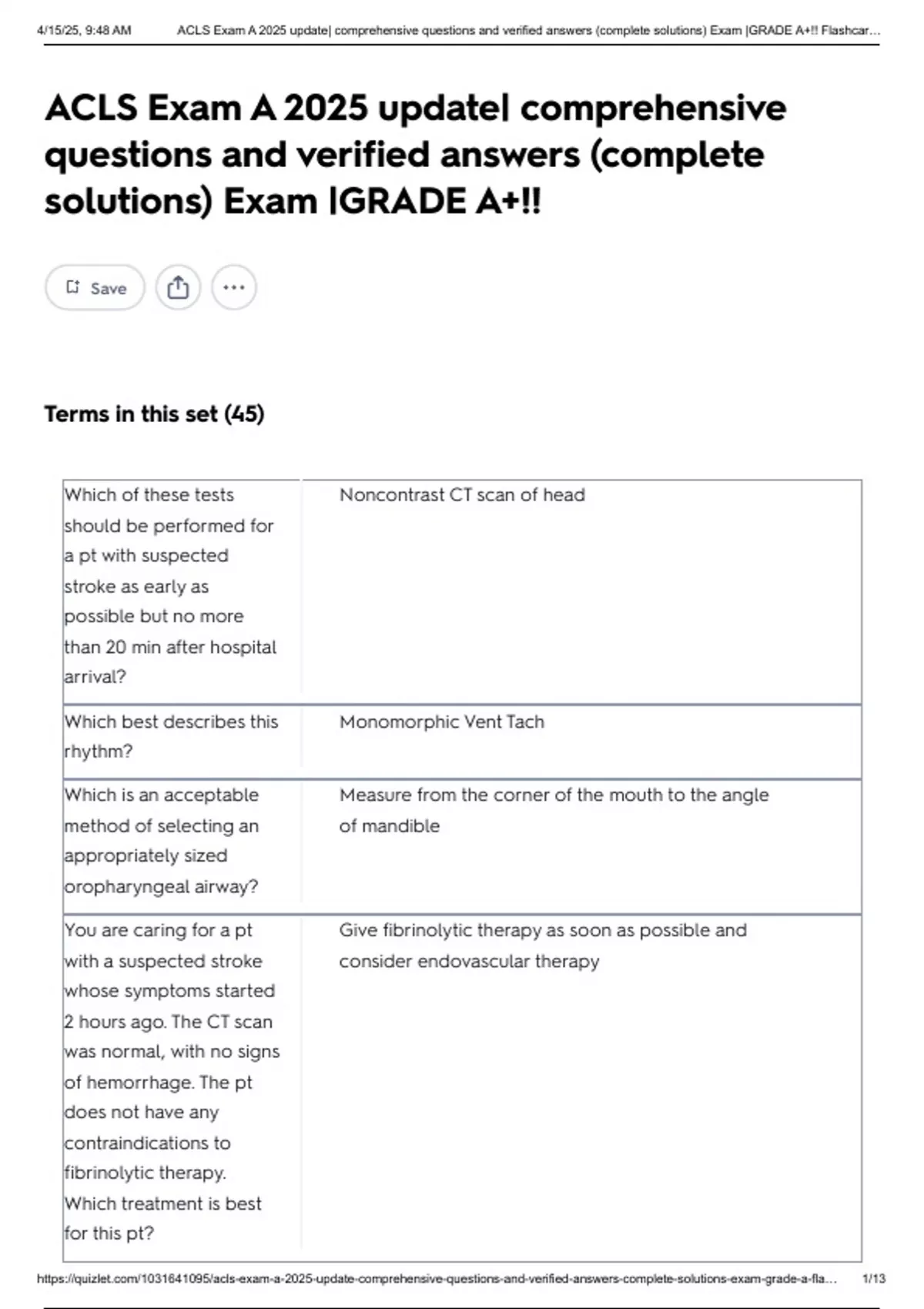 ACLS Exam A 2025 update| comprehensive questions and verified answers ...