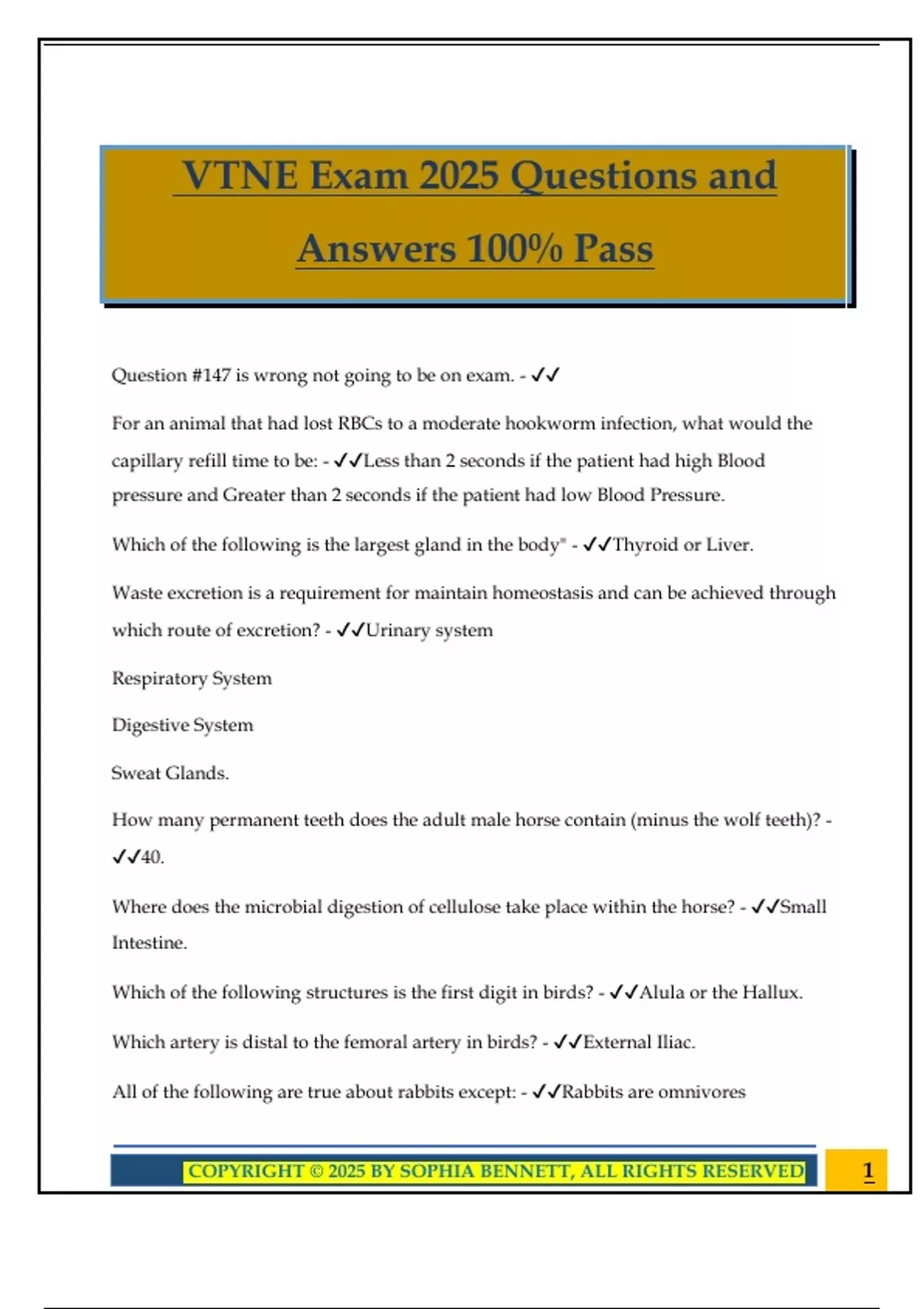 VTNE Exam 2025 Questions and Answers 100% Pass - VTNE - Stuvia US