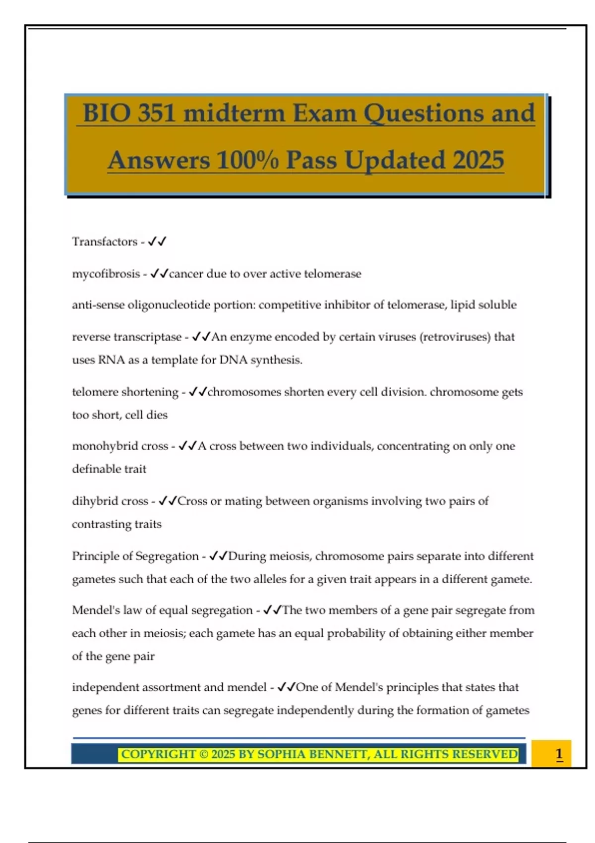BIO 351 midterm Exam Questions and Answers 100% Pass Updated 2025 - BIO ...