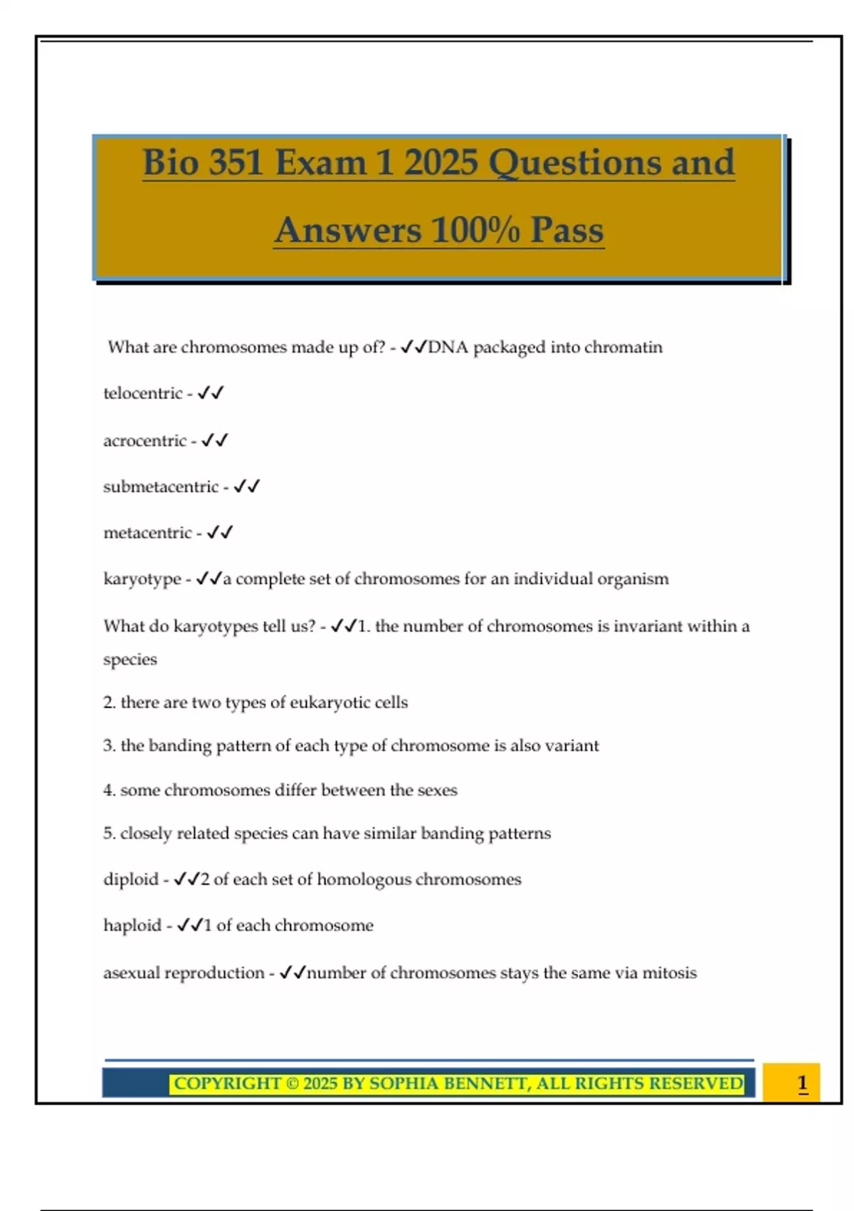 Bio 351 Exam 1 2025 Questions and Answers 100% Pass - BIO 351 - Stuvia US
