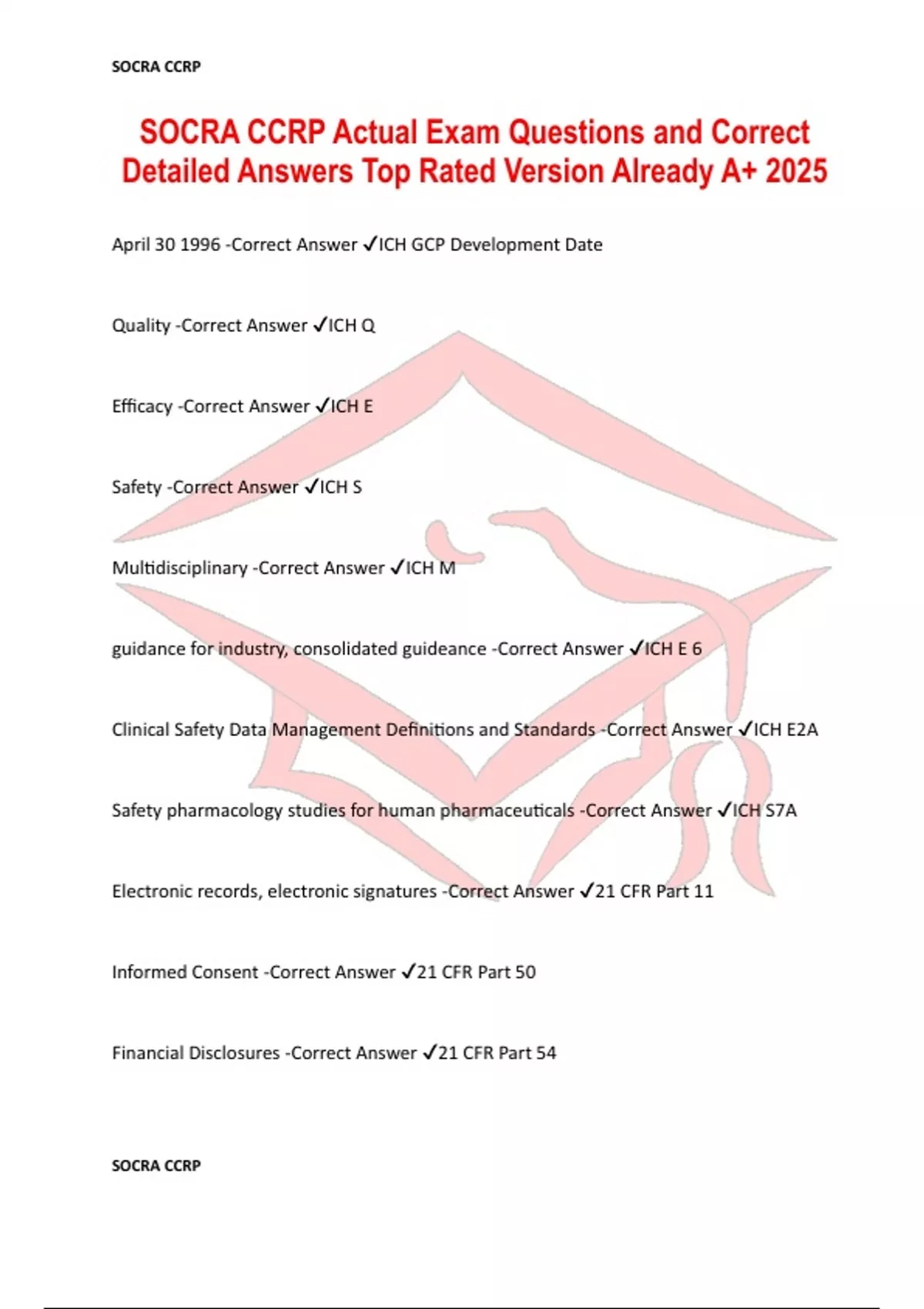 SOCRA CCRP Actual Exam Questions and Correct Detailed Answers Top Rated ...