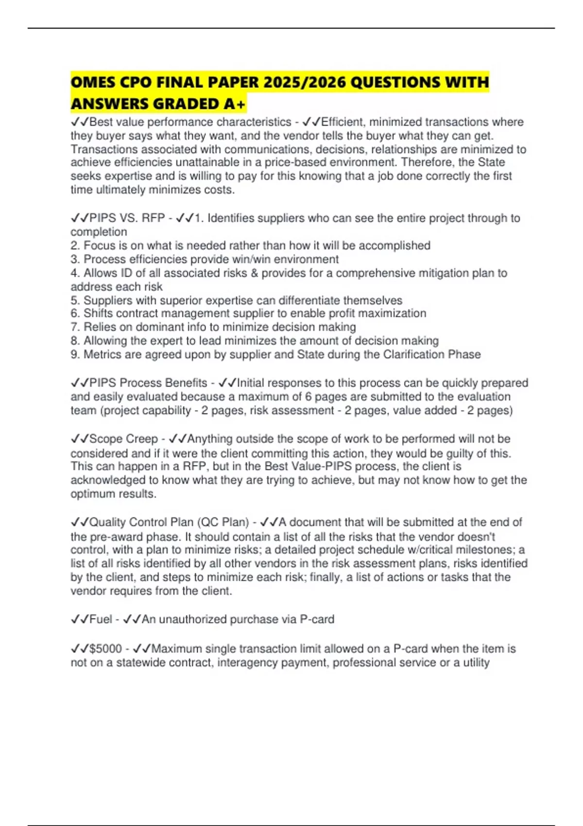 OMES CPO FINAL PAPER 2025/2026 QUESTIONS WITH ANSWERS GRADED A+ - OMES ...
