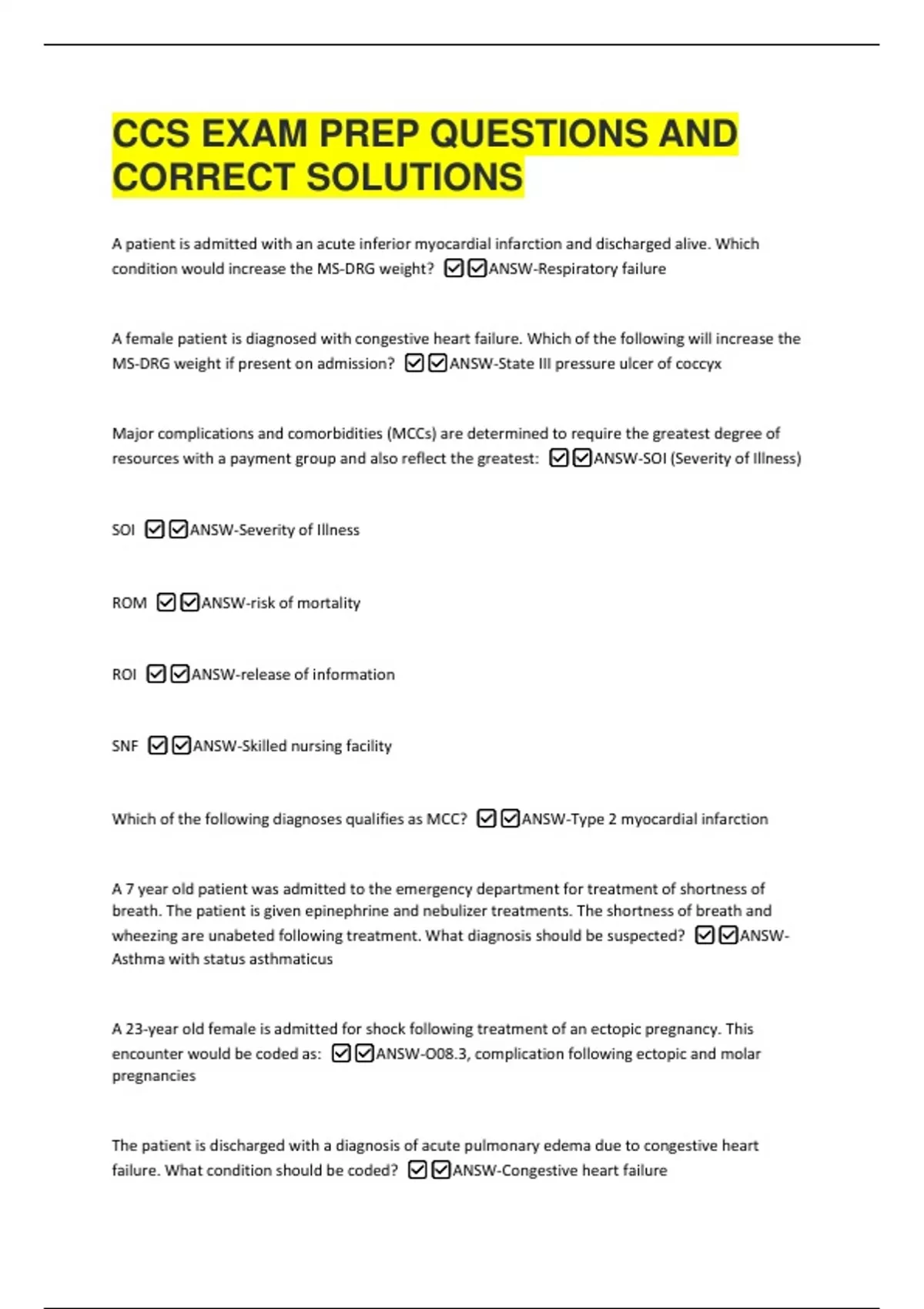 CCS EXAM PREP QUESTIONS AND CORRECT SOLUTIONS - CCS - Stuvia US