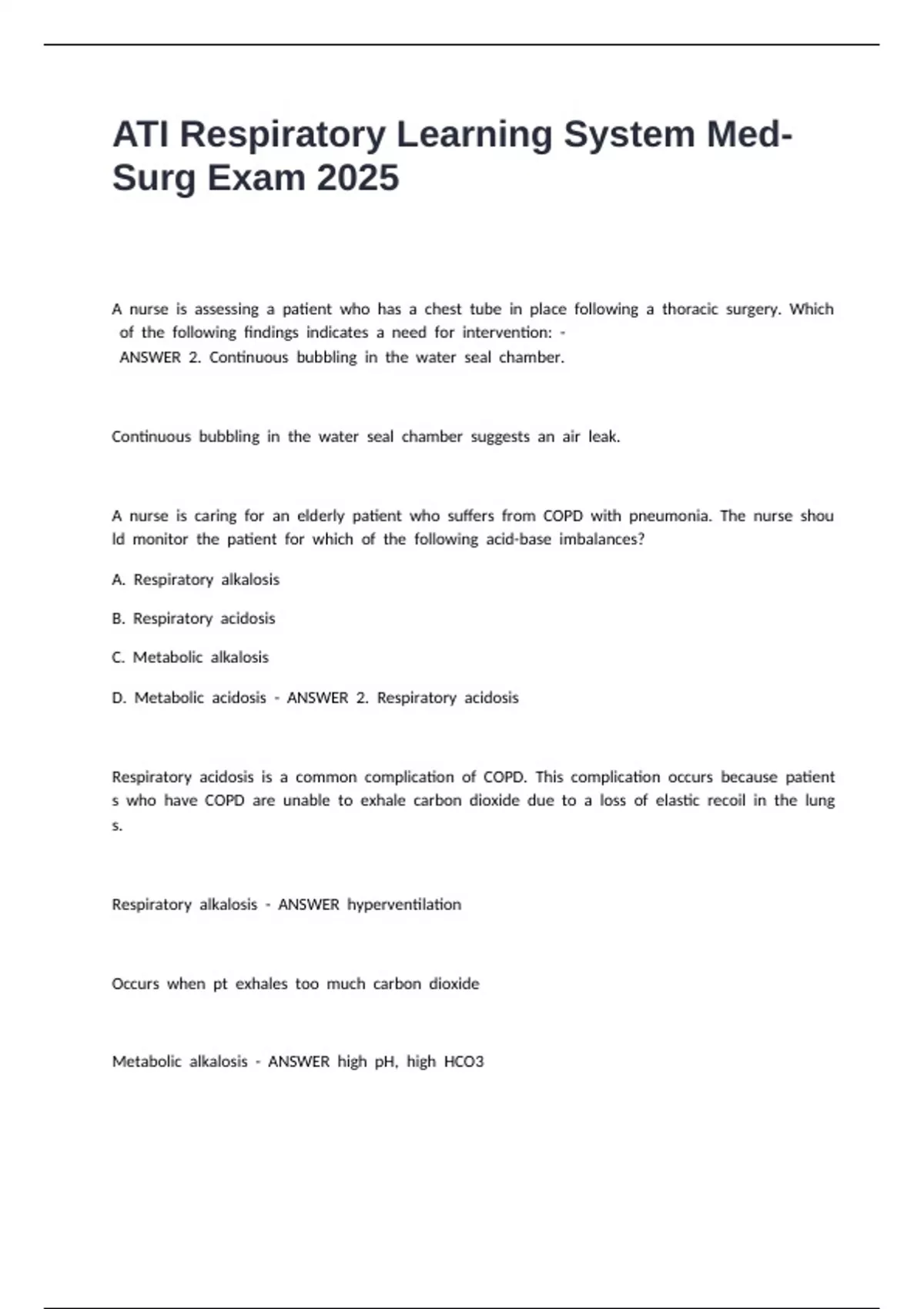 ATI Respiratory Learning System Med-Surg Exam 2025 - ATI MED SURG ...