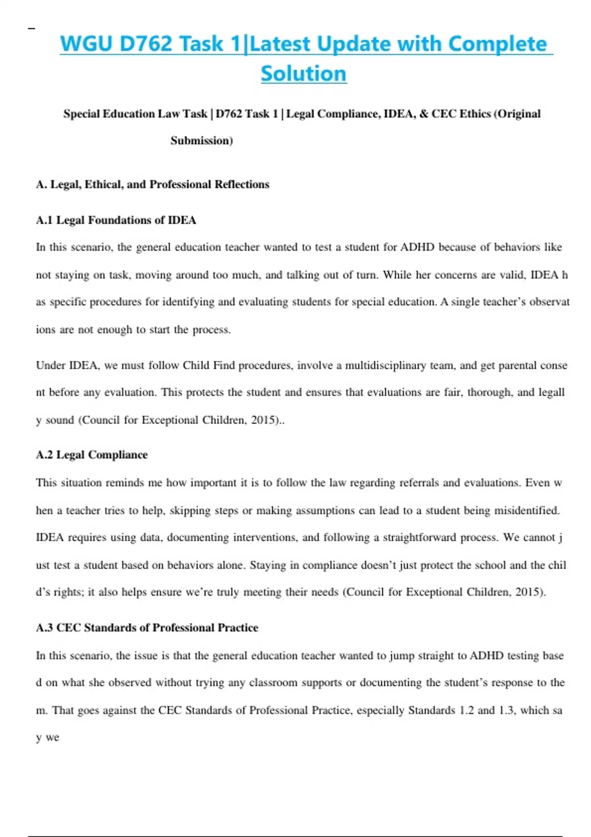 Package deal for WGU D762 Task 1 and 2 |Latest Update with Complete ...