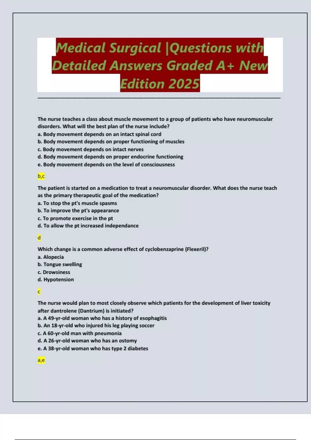 Medical Surgical |Questions with Detailed Answers Graded A+ New Edition ...