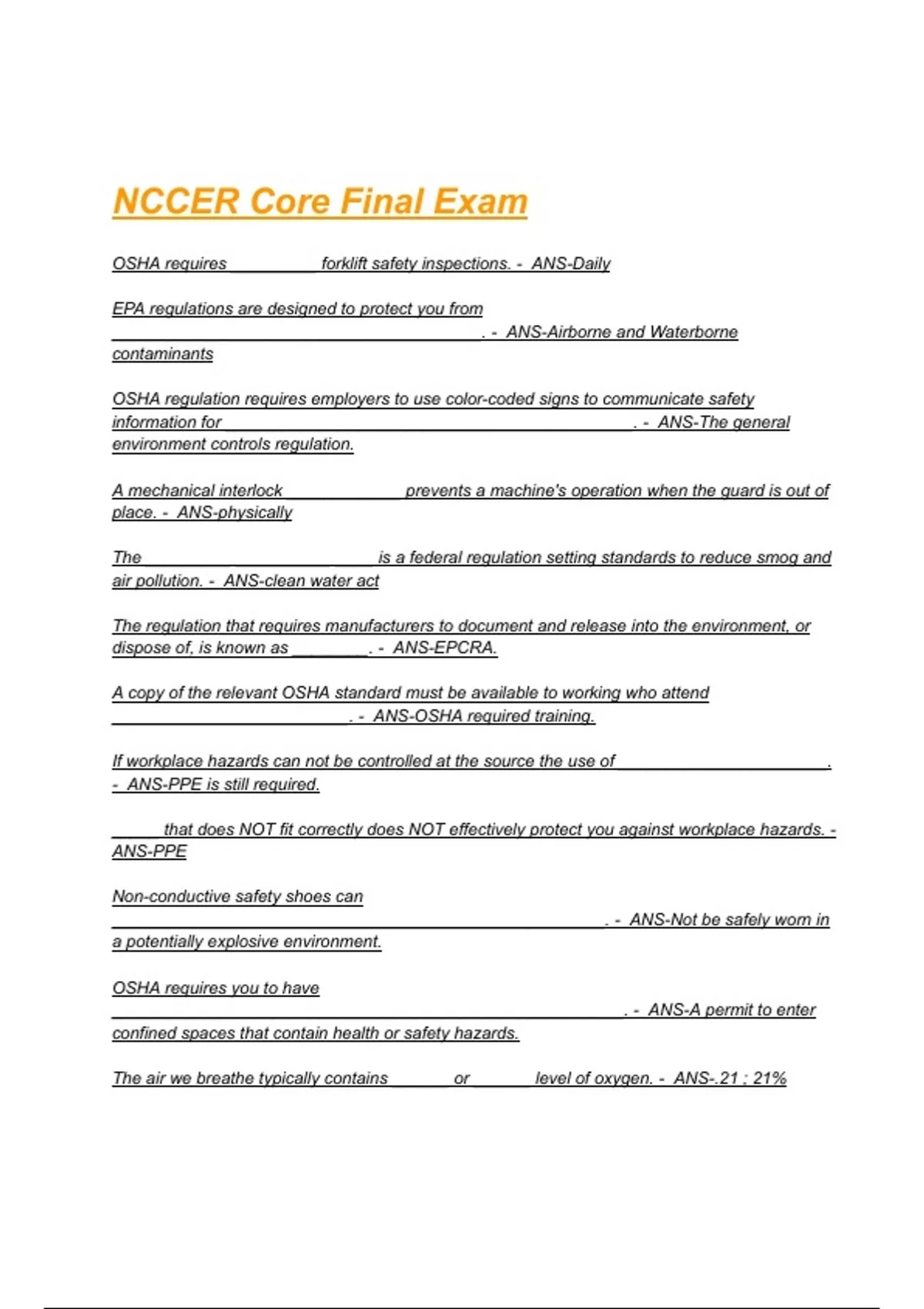 NCCER Core Final Exam Questions and Answers 2025/2026( A+ GRADED 100% ...