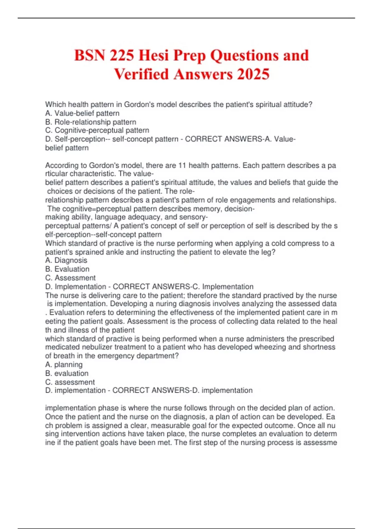 BSN 225 Hesi Prep Questions and Verified Answers 2025 - BSN 225 - Stuvia US